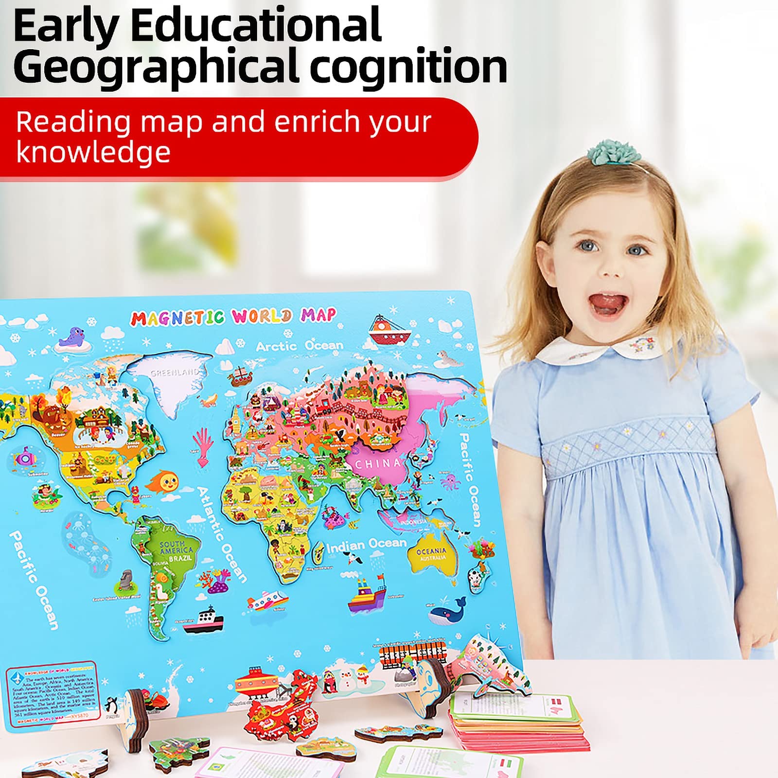 ExBePe World Map Magnetic Wooden Jigsaw Puzzles for Kids with Country ...