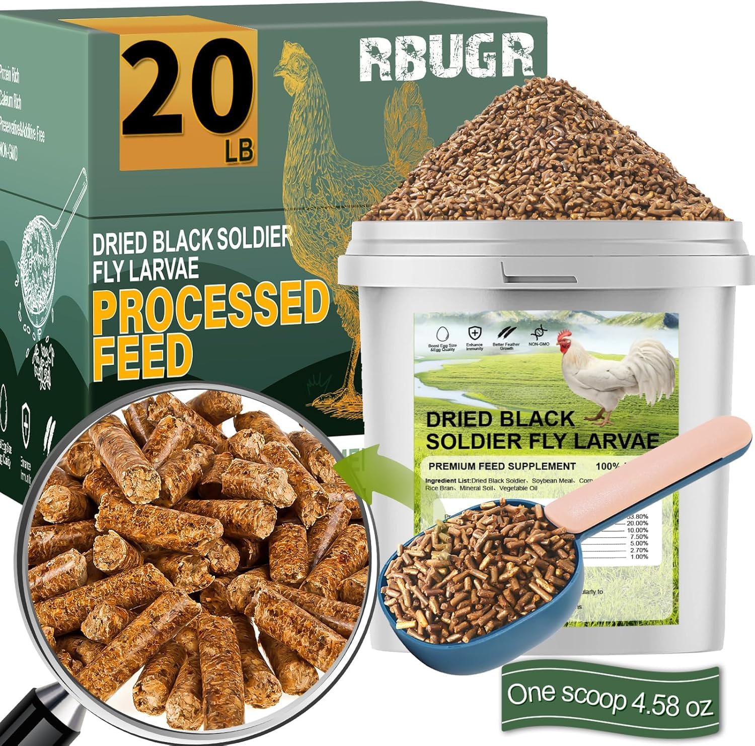 Amazon.com: RBUGR Chicken Feed, 20lb Dried Black Soldier Fly Larvae for ...