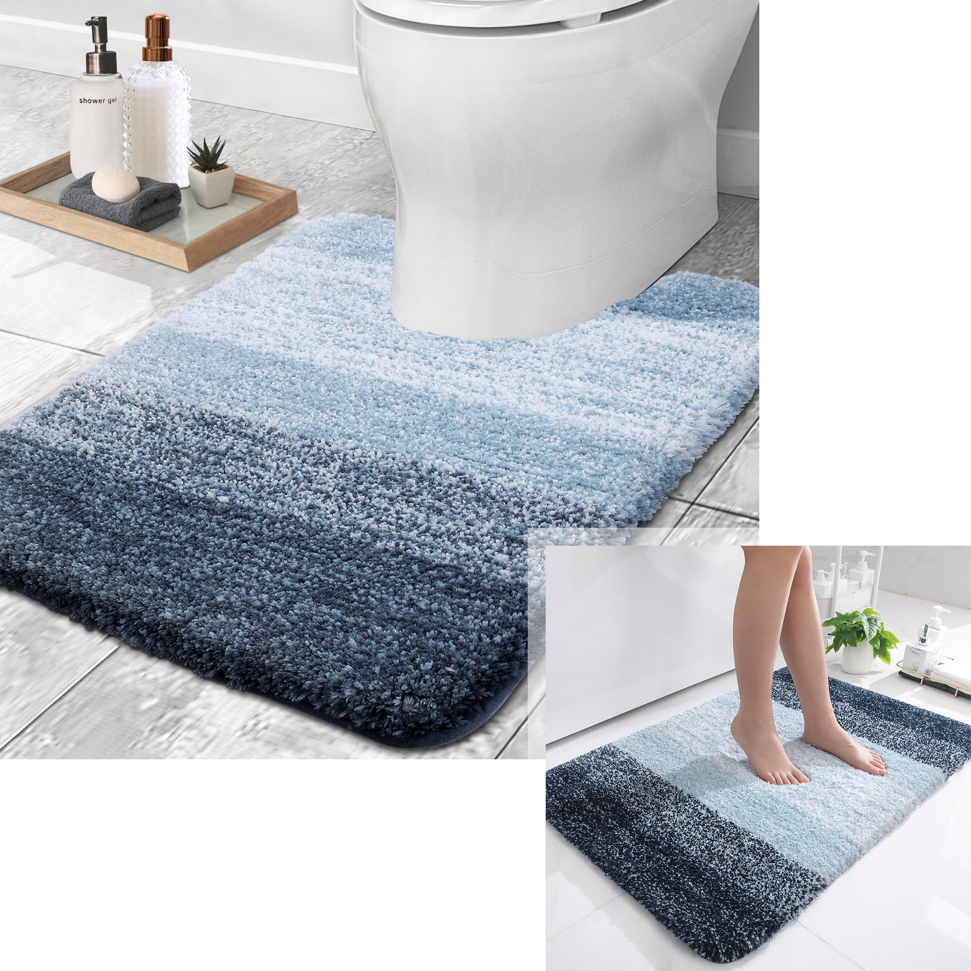 Amazon.com: OLANLY Navy Blue U-Shaped Bath Rug and Bath Mat Bundle ...