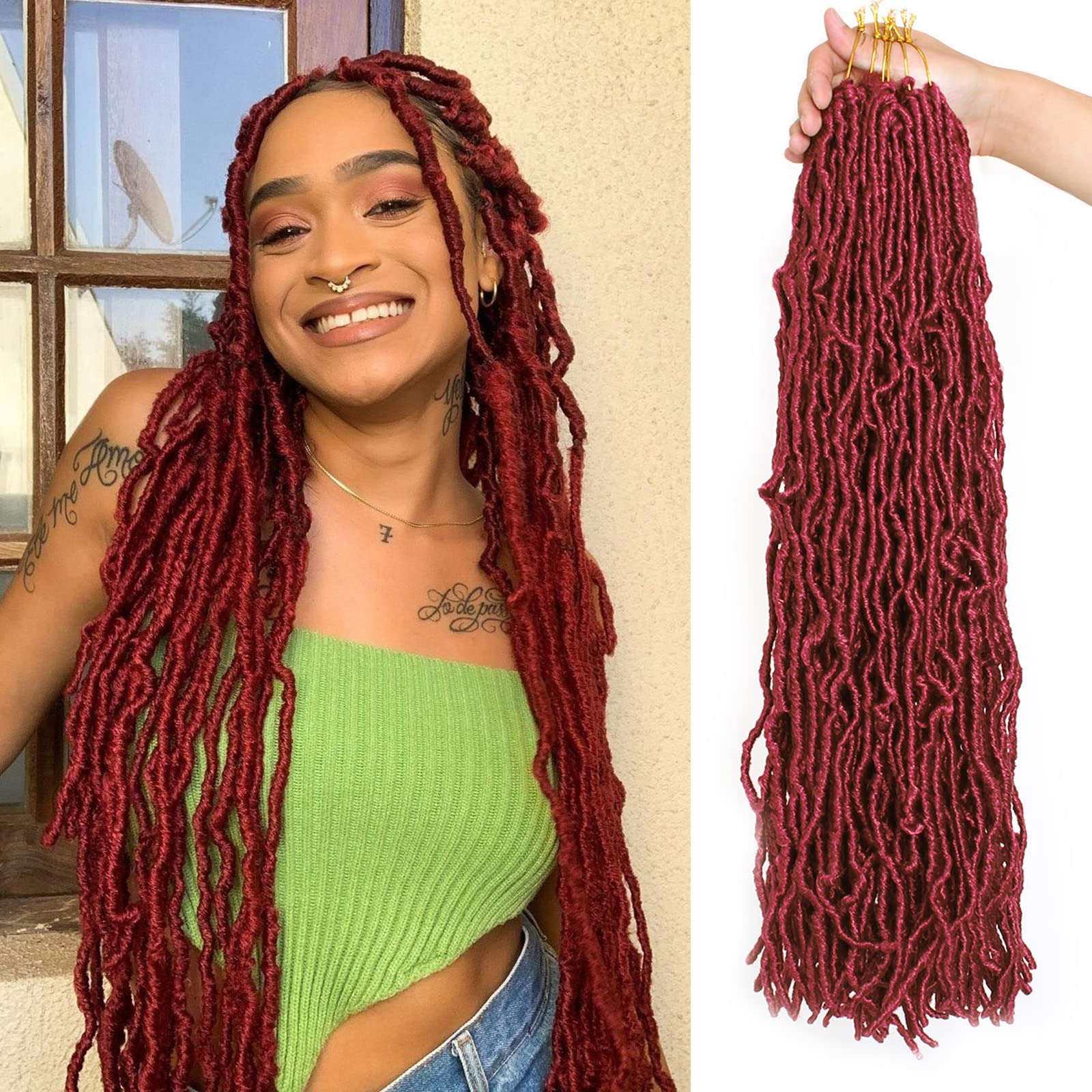 Snapklik.com : 24 Inch Soft Locs 6 Packs Burgundy Distressed Faux Locs ...