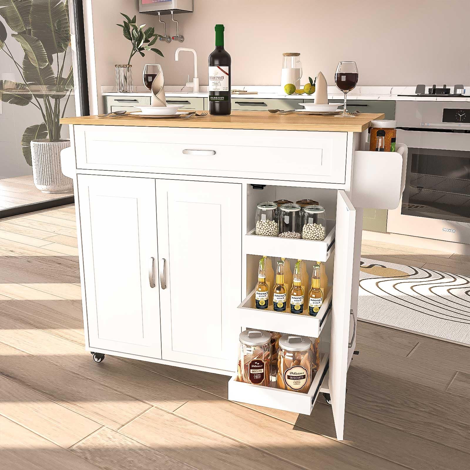 Amazon.com: Portable Kitchen Cart with Storage, Rolling Kitchen Island ...