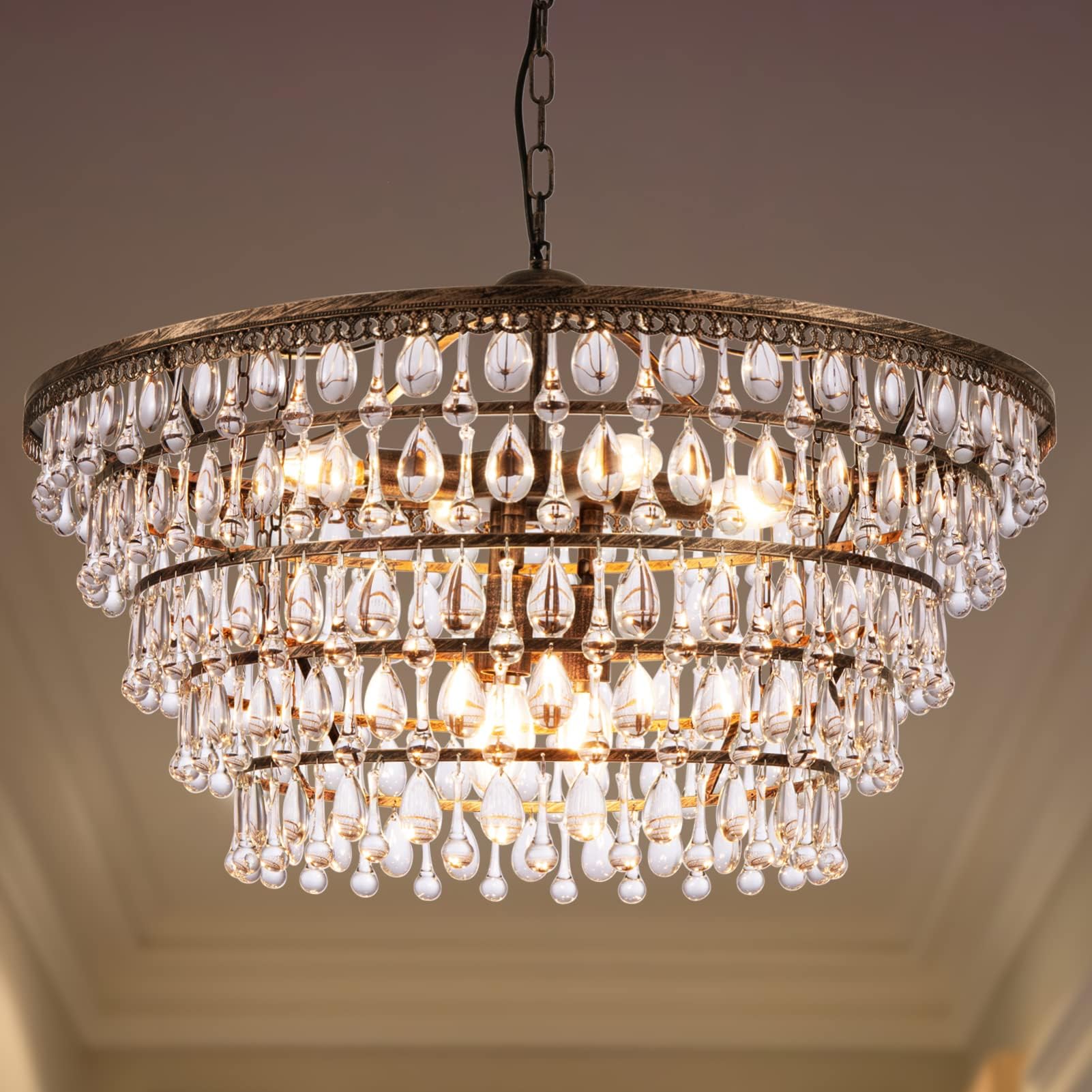 Wellmet Crystal Chandelier Farmhouse 5 Tiers Crystal Light Fixtures ...