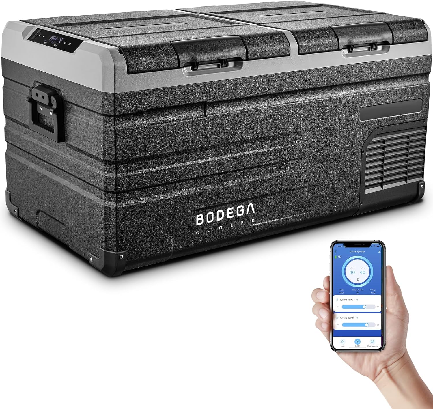 BODEGACOOLER 12 Volt Car Refrigerator,95 Quart RV Freezer Dual Zone APP ...