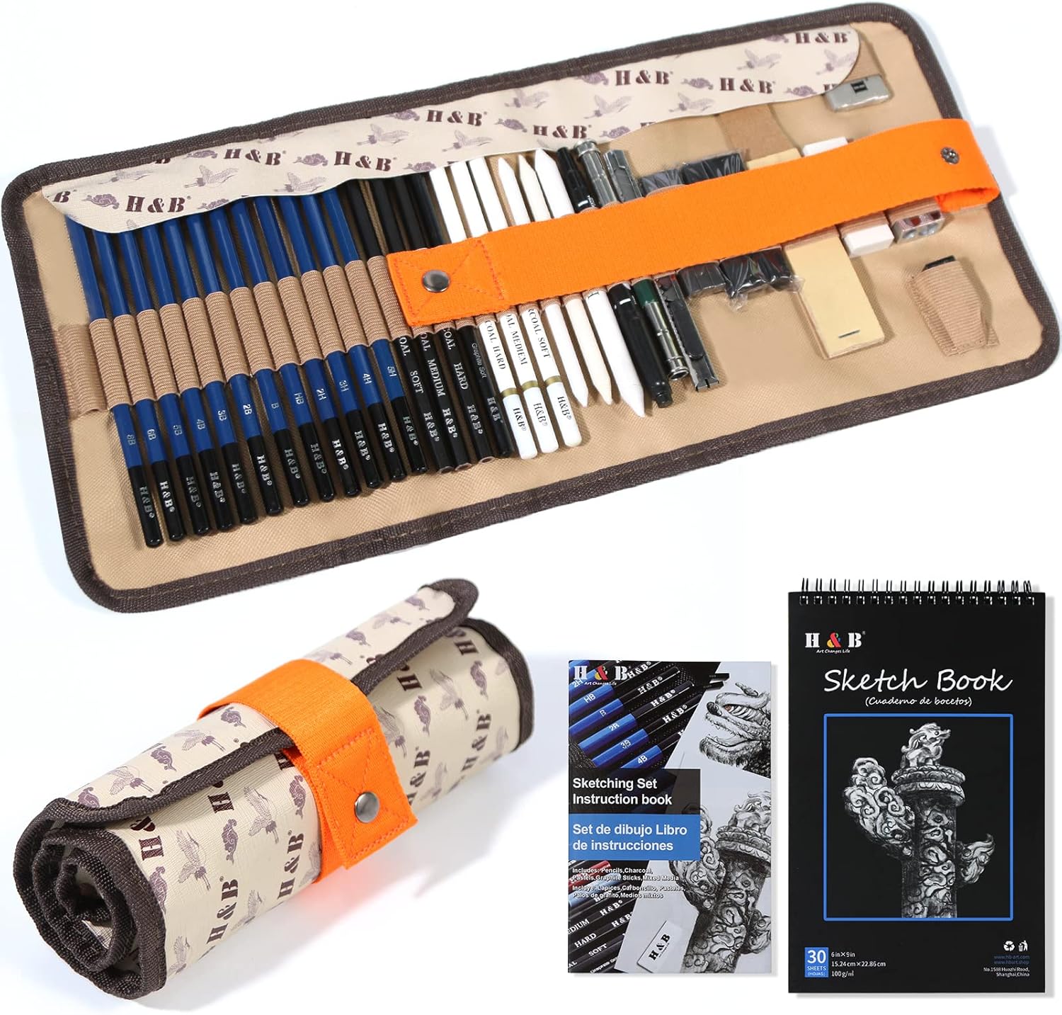 Amazon.com: H & B Juego de 40 lápices de dibujo, juego de lápices de ...