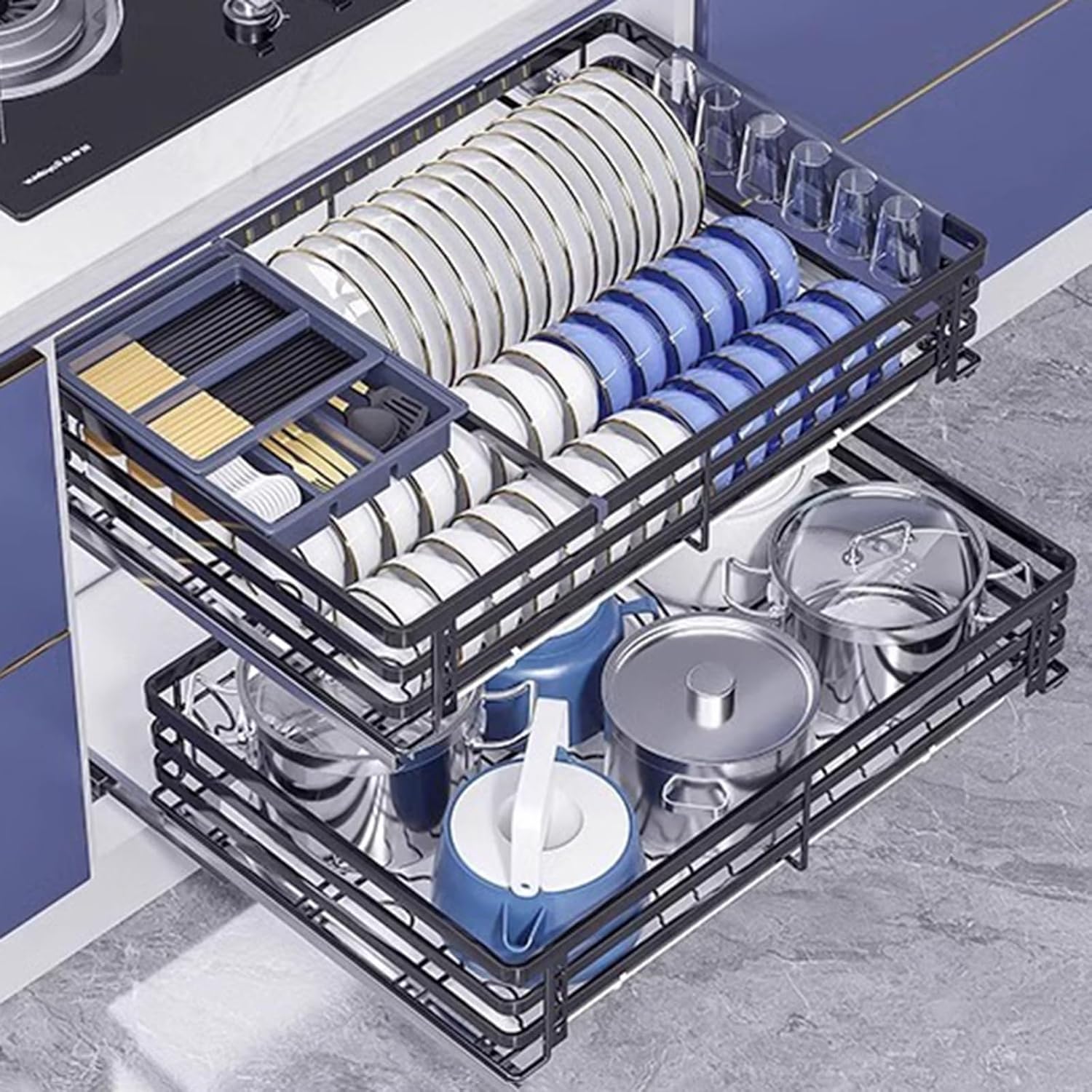 Kitchen Cabinet Pull Out Steel Drawers with Collection Tray Adjustable ...