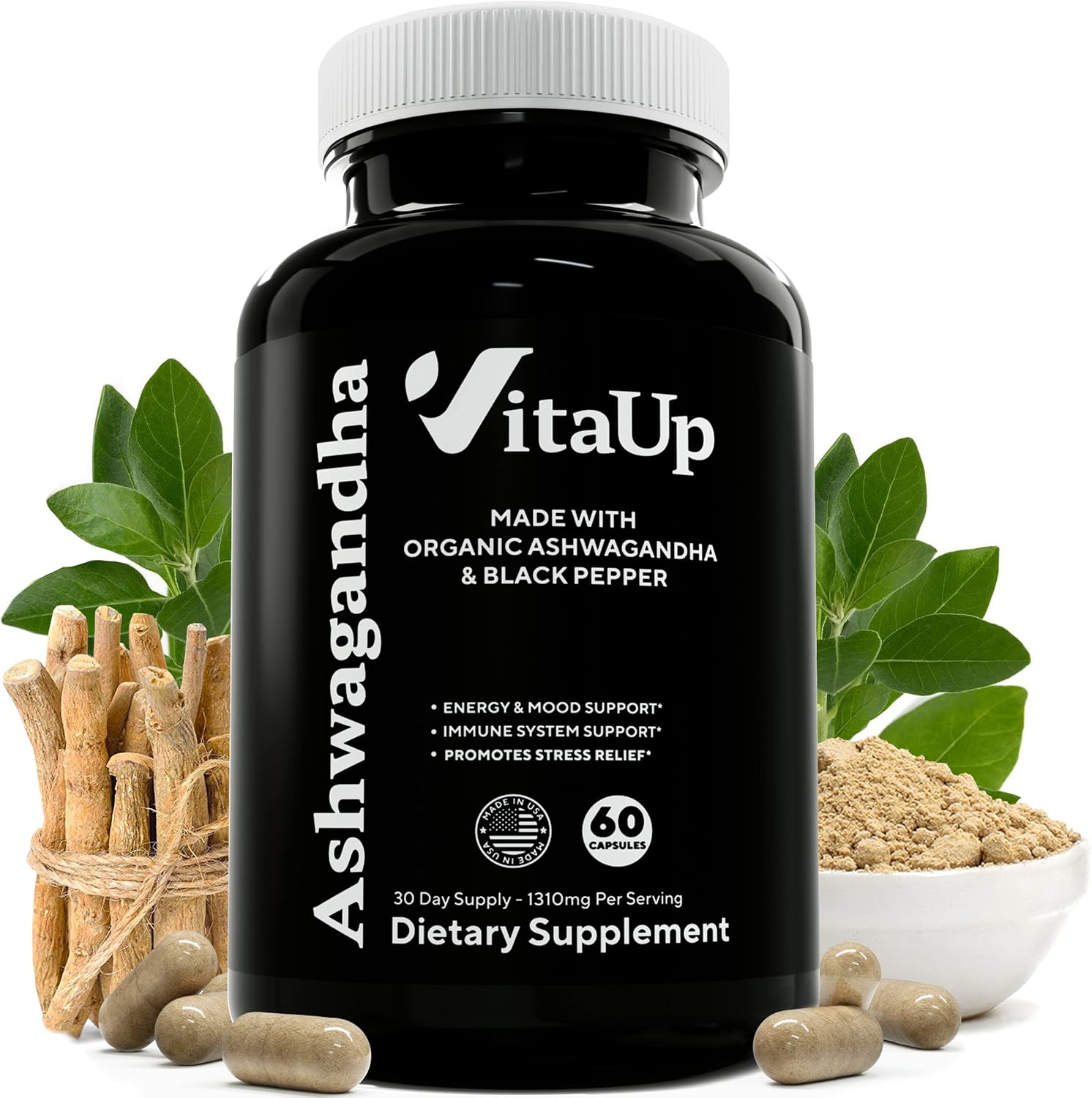 Amazon.com: VitaUp Organic Ashwagandha Capsules 1310 mg - USA Made ...