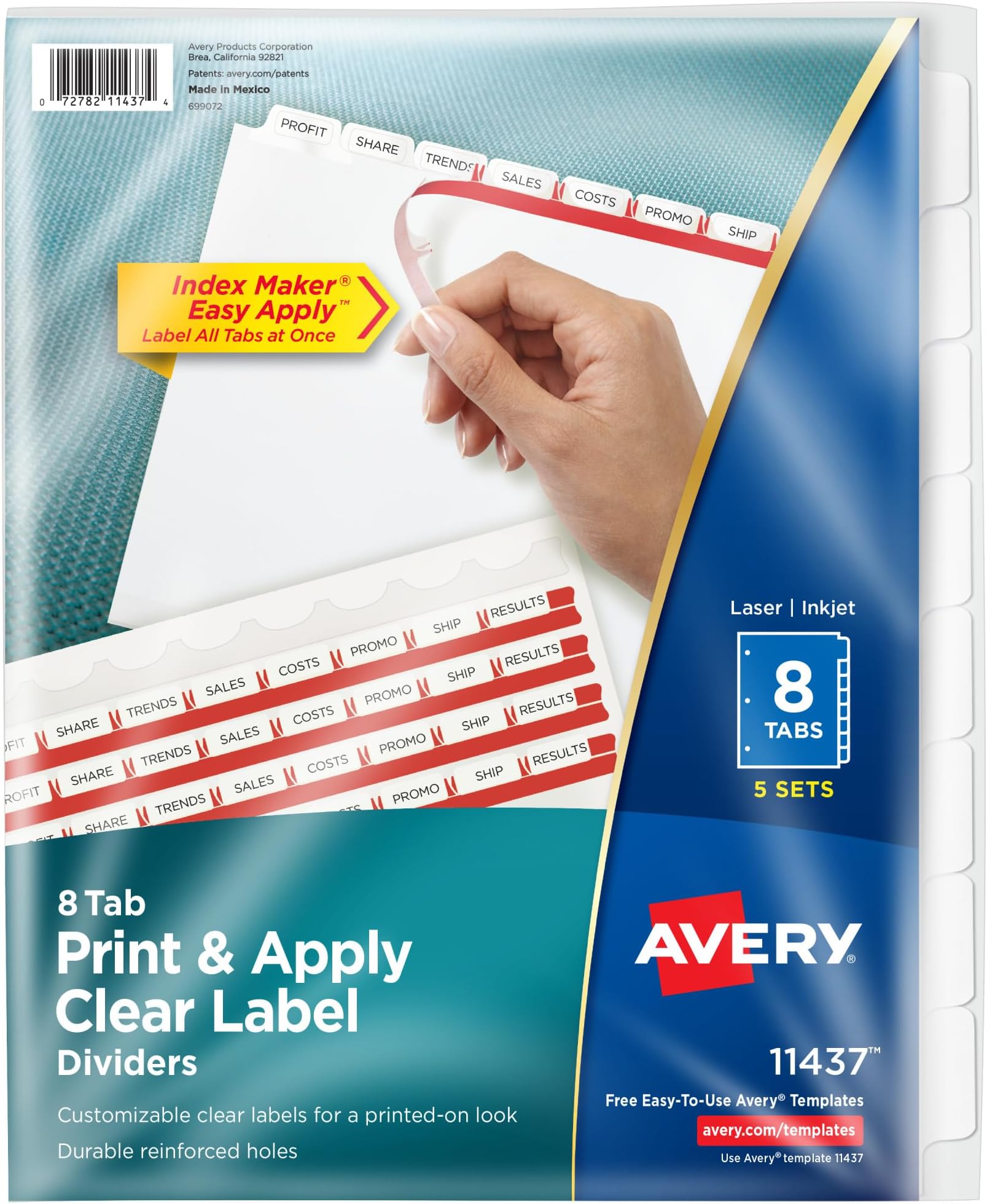Amazon.com : Avery 5 Tab Dividers for 3 Ring Binder, Easy Print & Apply ...
