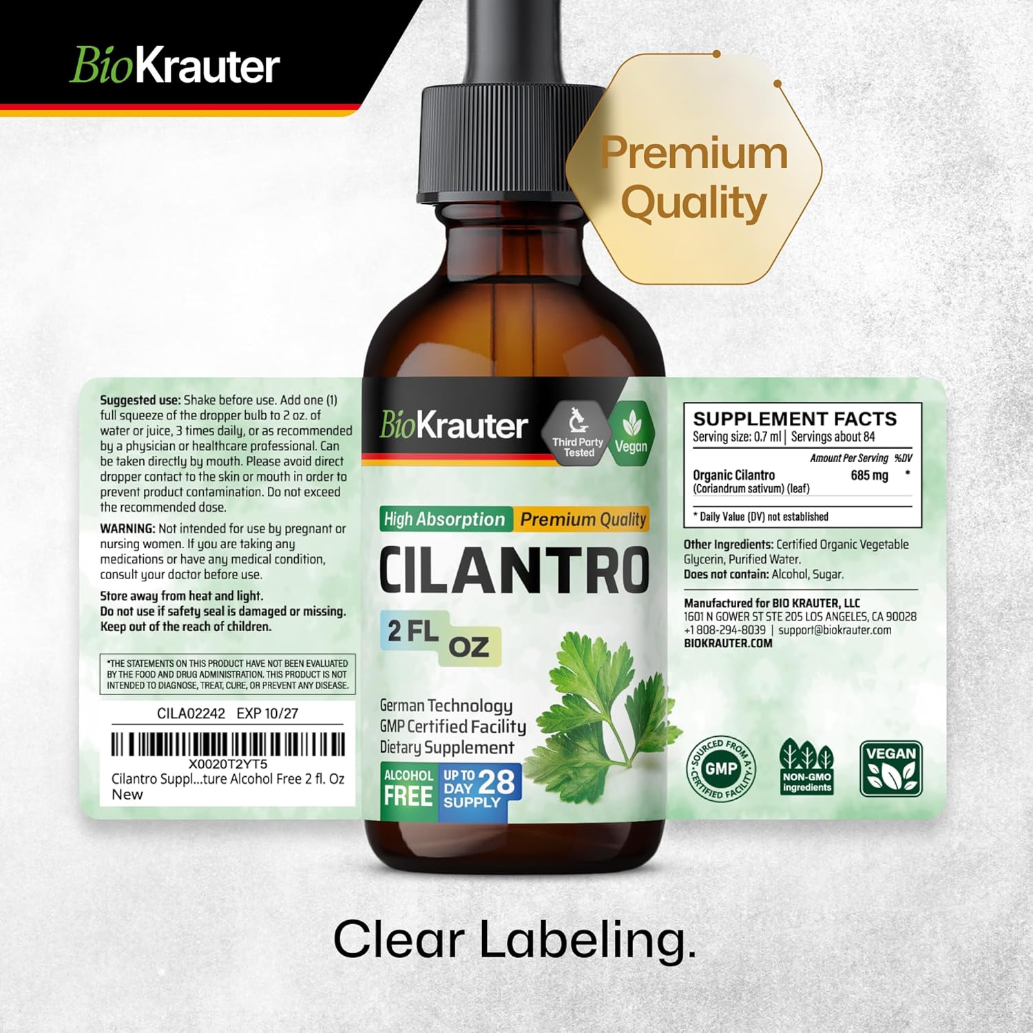 Tintura de cilantro Suplemento líquido orgánico de cilantro Sativum ...