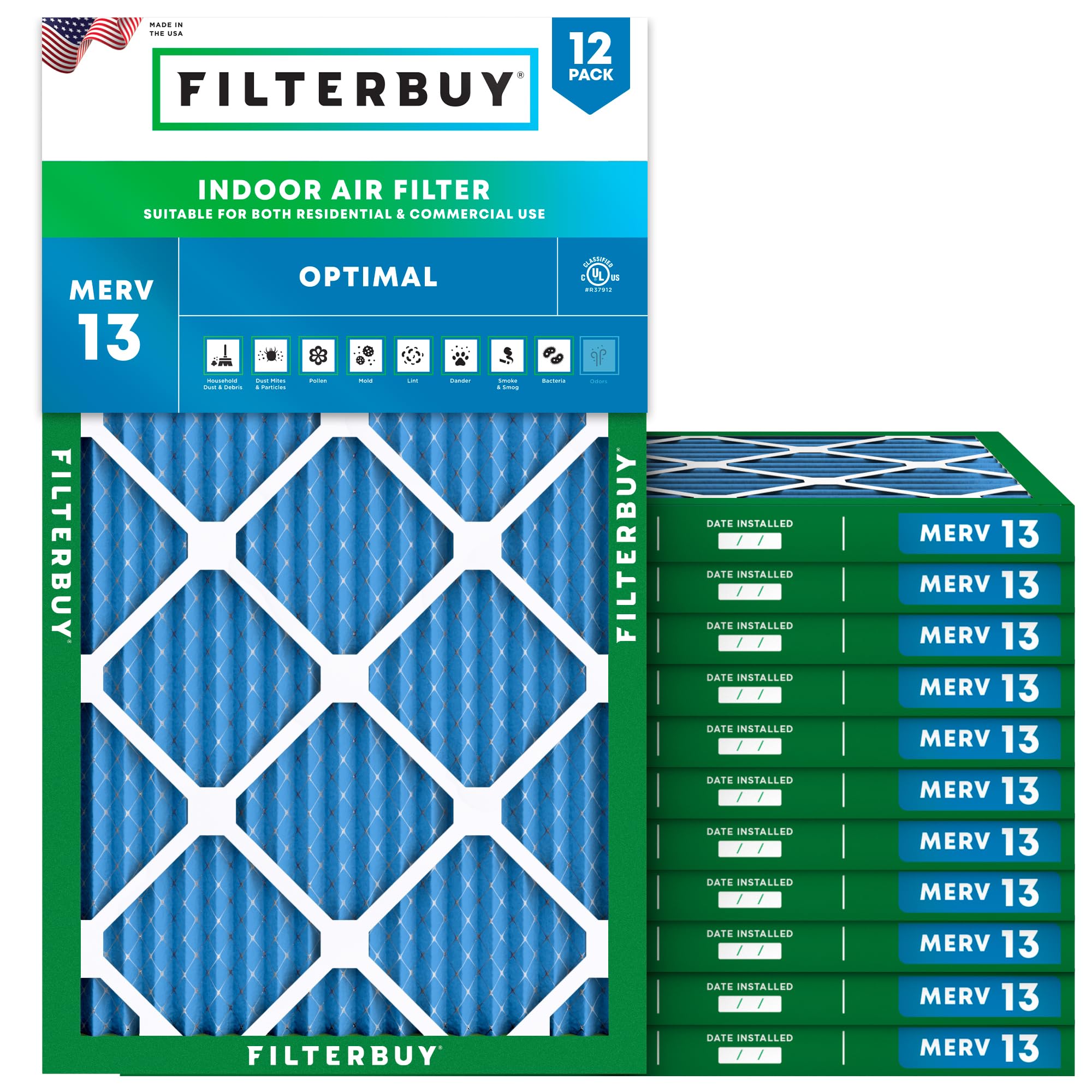 Filterbuy 14x25x1 Air Filter MERV 13 Optimal Defense (12-Pack), Pleated ...