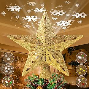 TEPENAR Christmas Tree Topper Projector – Gold Rotating LED Star with ...