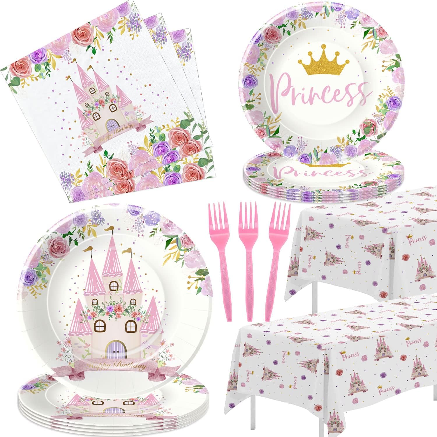 Amazon.com: HIPVVILD Princess Birthday Party Supplies Dinnerware ...