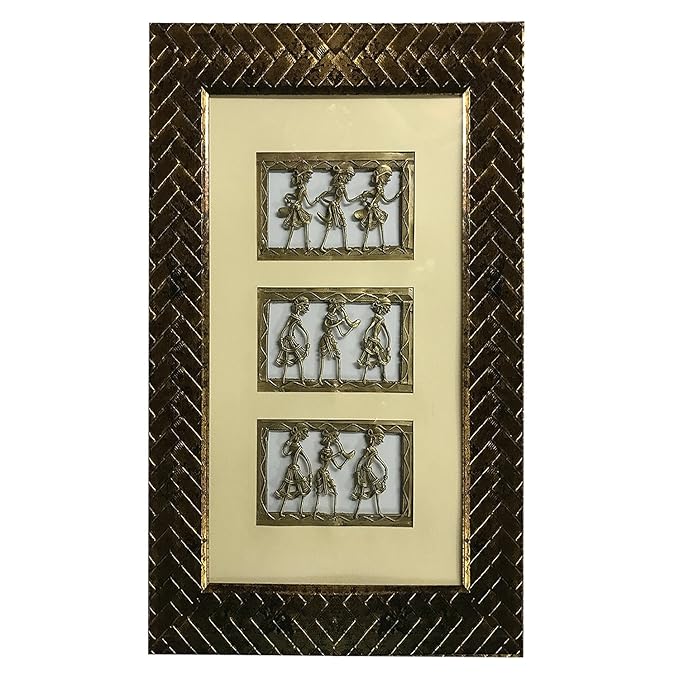 Buy Gallery99 Golden Frame 3 Metallic Human Figurines Dhokra And Warli ...