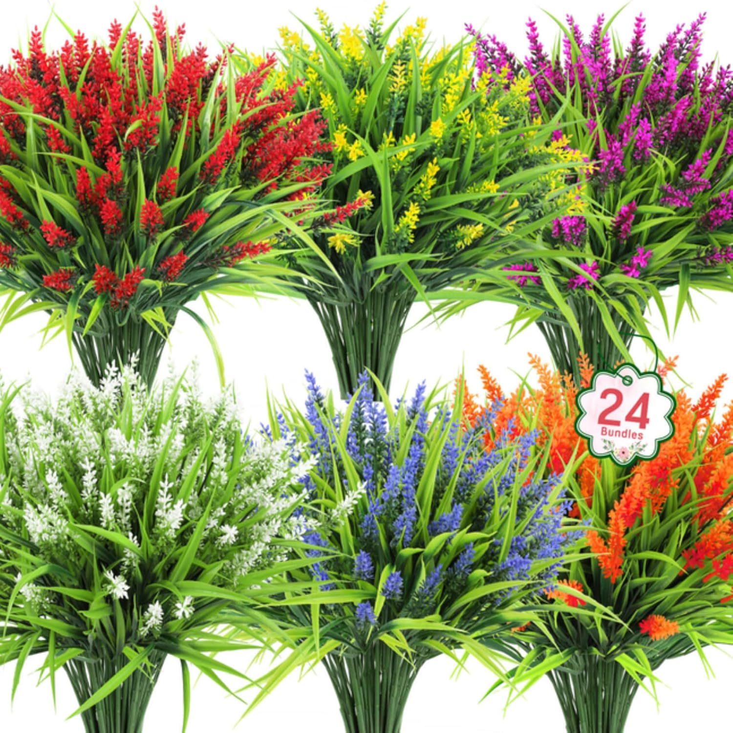 Amazon.com: Ouddy Decor 24 Bundles Artificial Flowers for Outdoors ...
