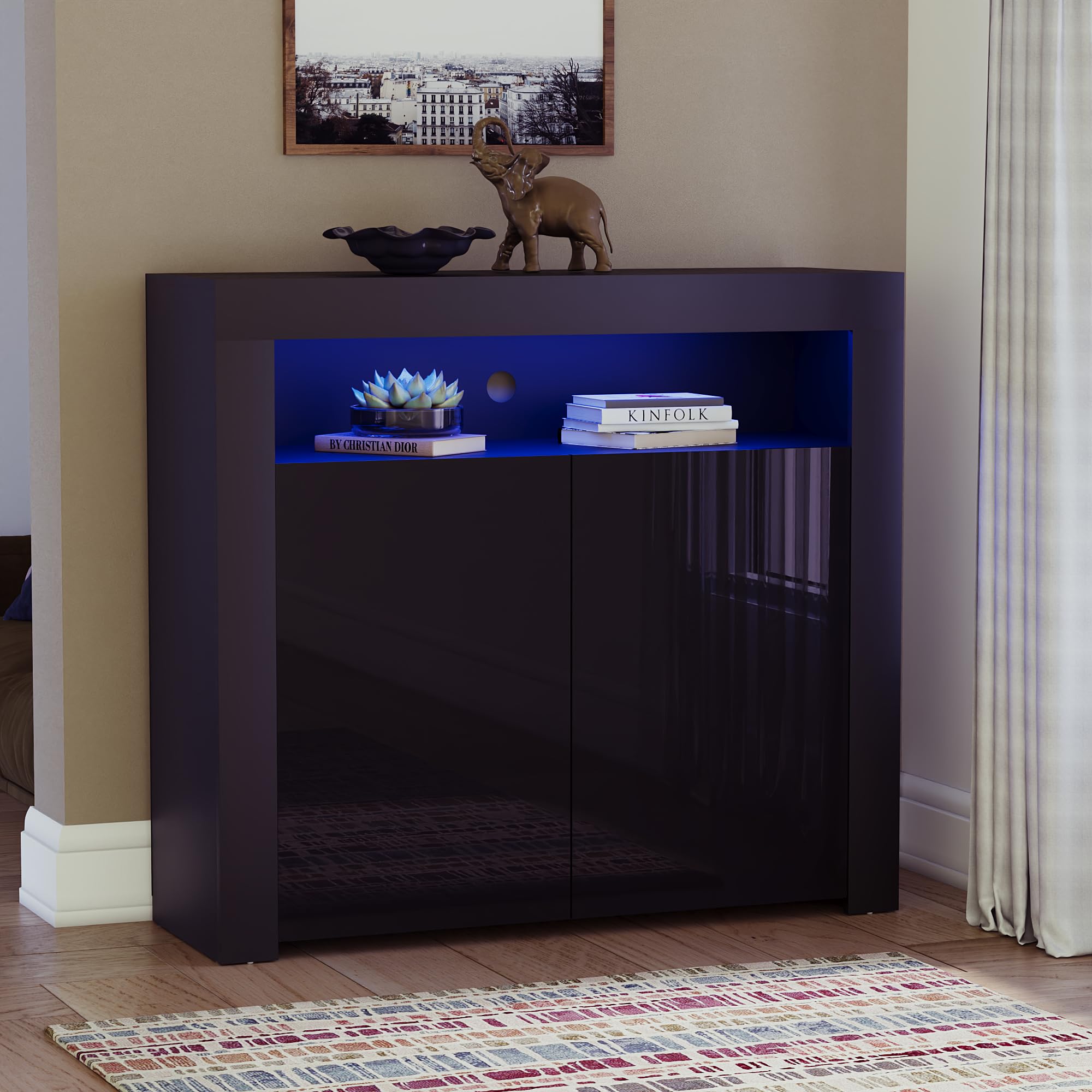 Vida Designs Nova 2 Door Modern LED Sideboard in Black, RGB Lights ...
