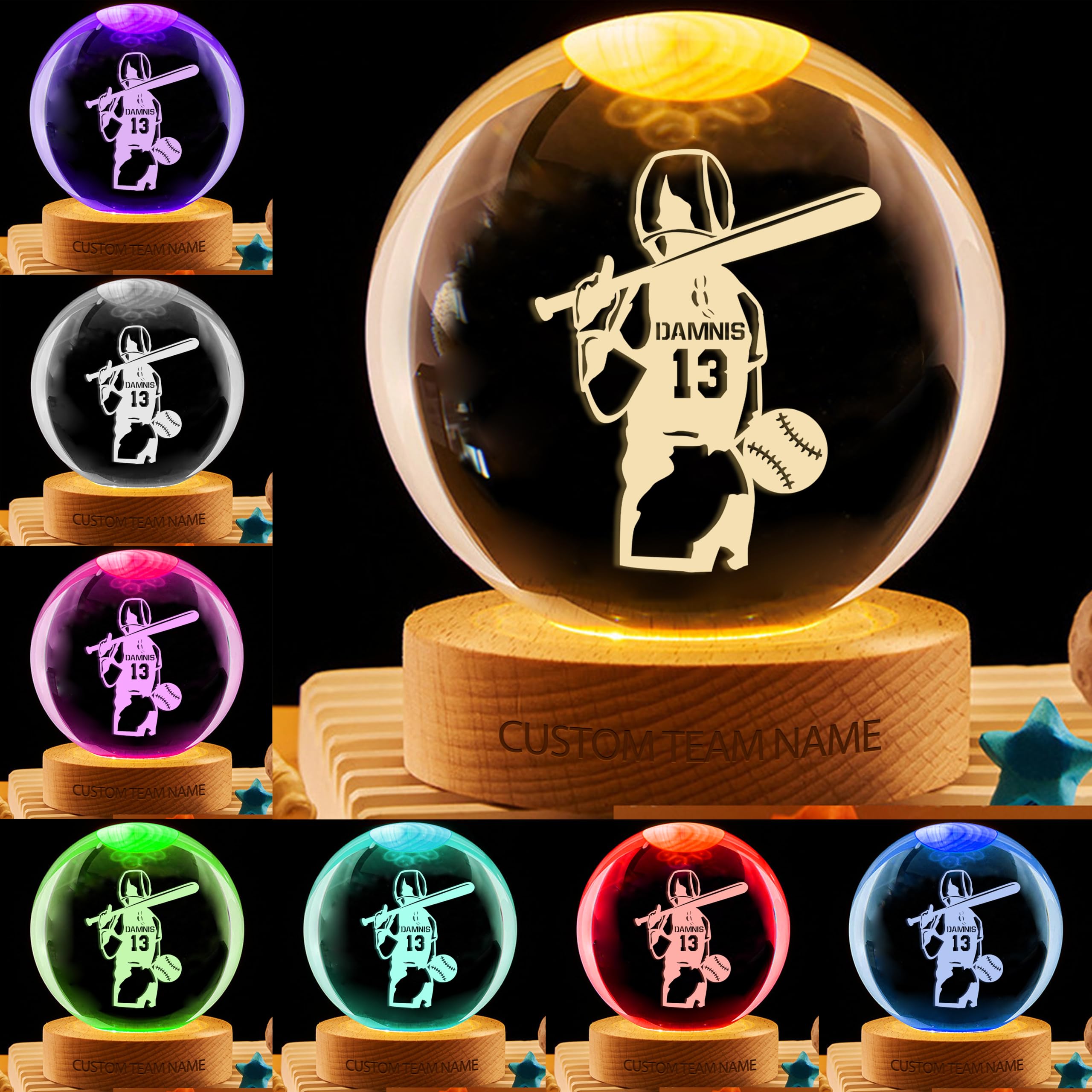 Amazon.com: Personalized Softball Name Crystal Led Night Light Custom ...