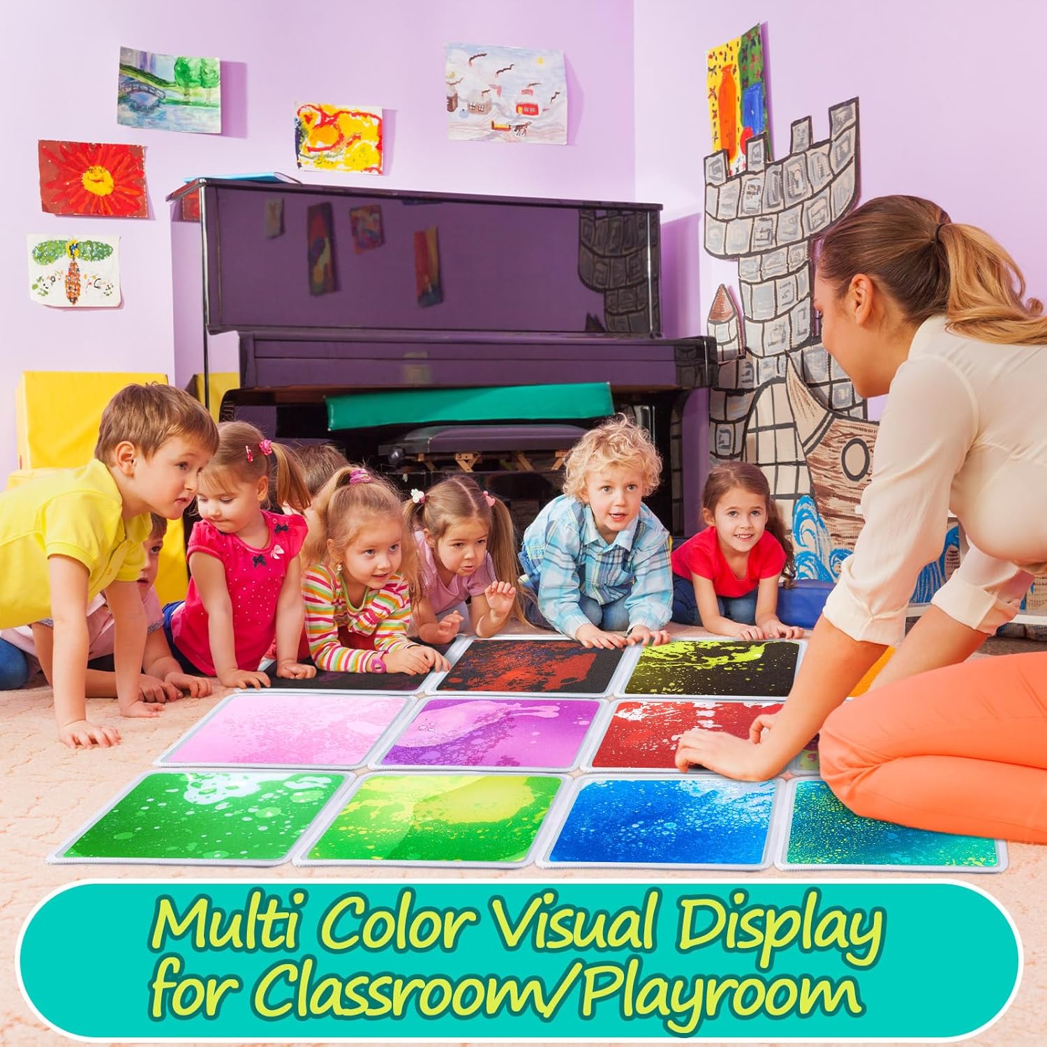 Lemosae 12 piezas de azulejos sensoriales líquidos, tapetes sensoriales ...