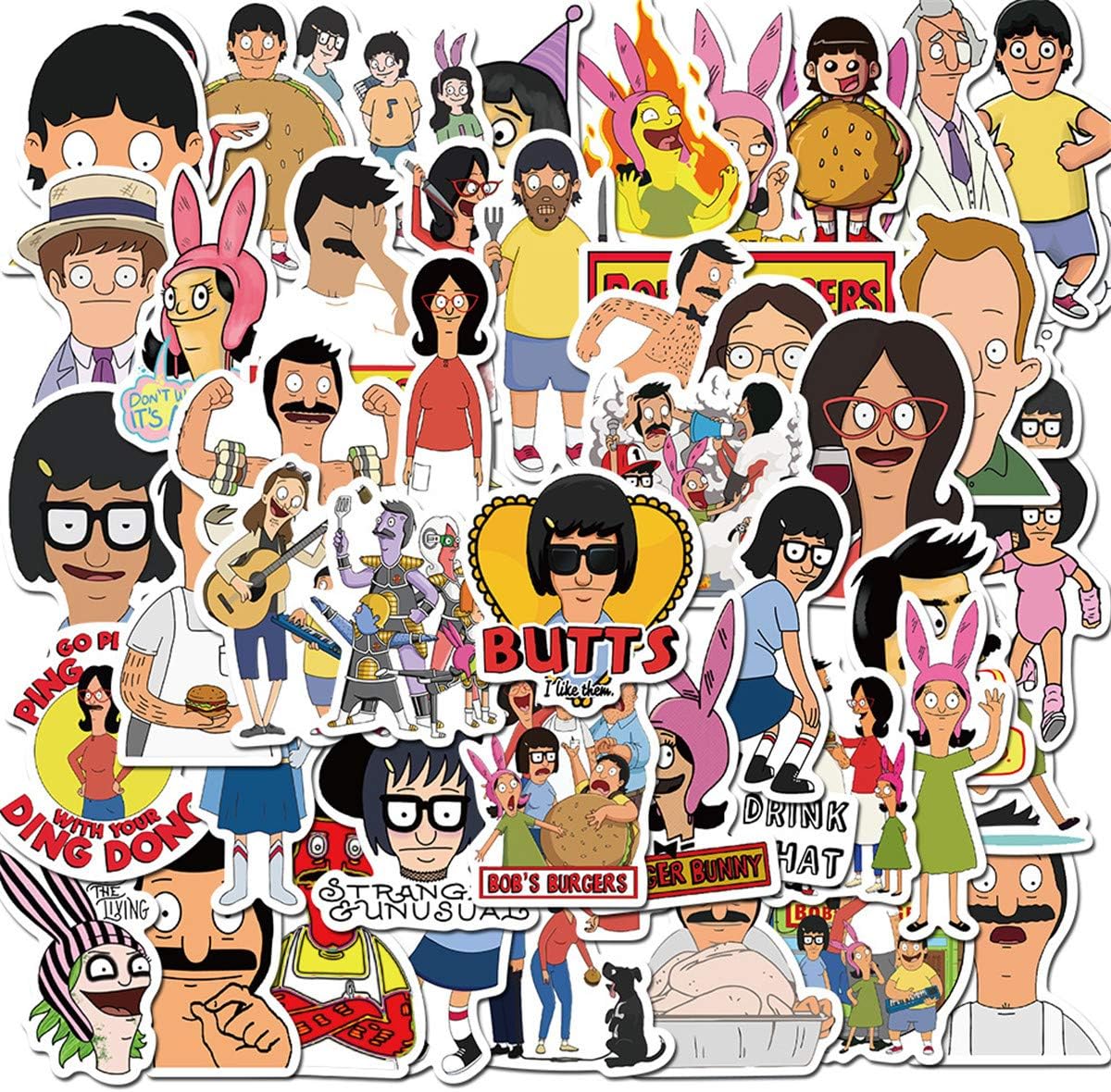 Amazon.com: Cartoon Bob's Burgers Stickers for Water Bottles 50 Pcs ...