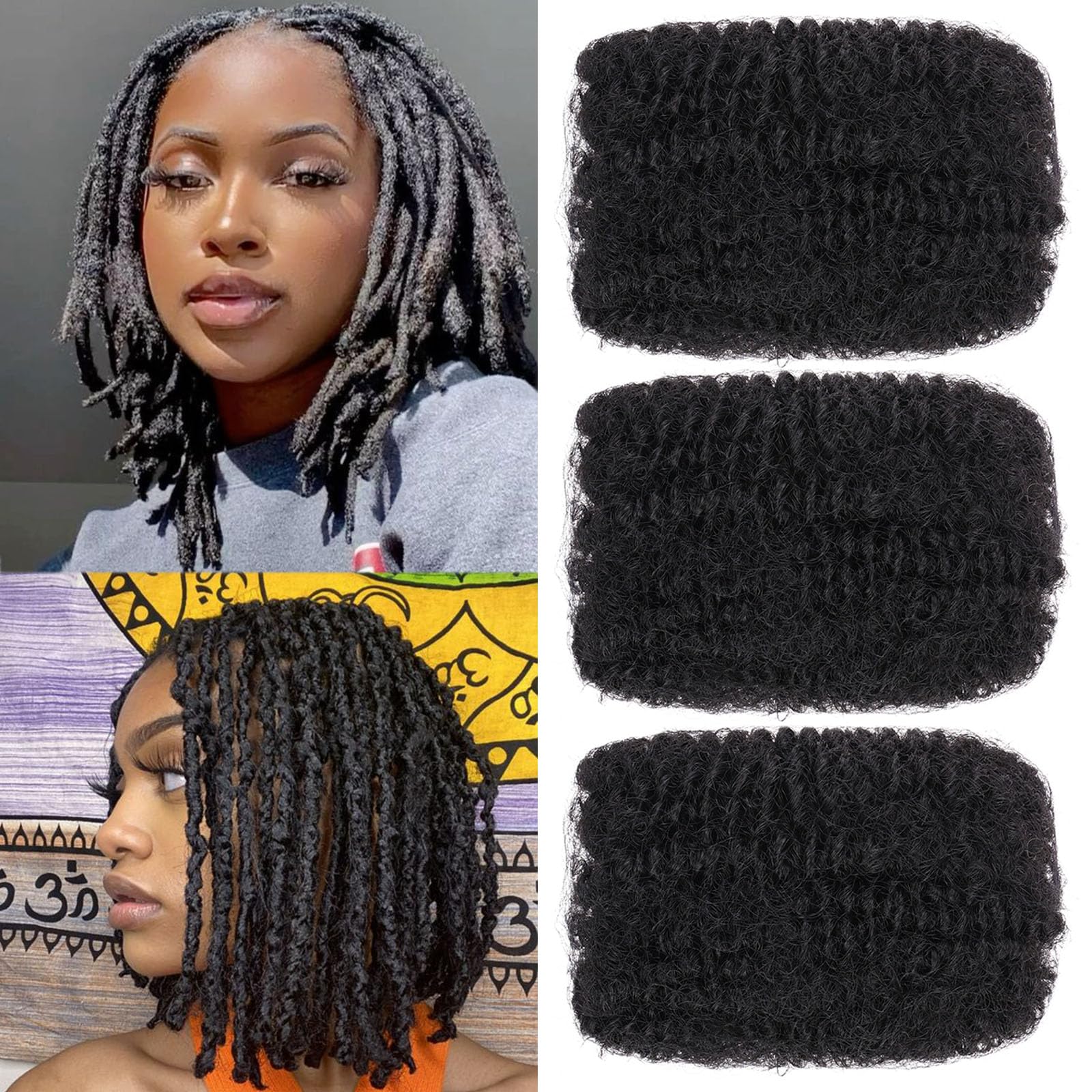 Amazon.com : Unionbeauty 3 Packs Afro Kinkys Bulk Hair for Braiding ...