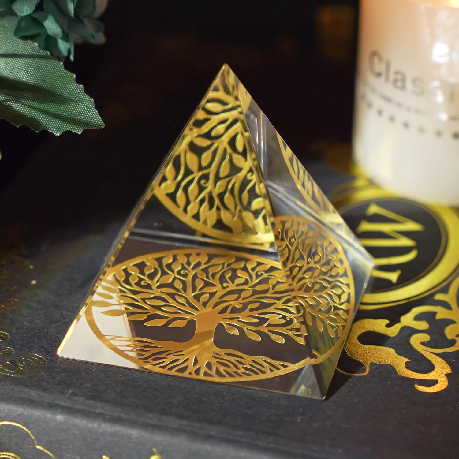 Amazon.com: Tree of Life Crystal Pyramid Paperweight,60MM Clear Glass ...
