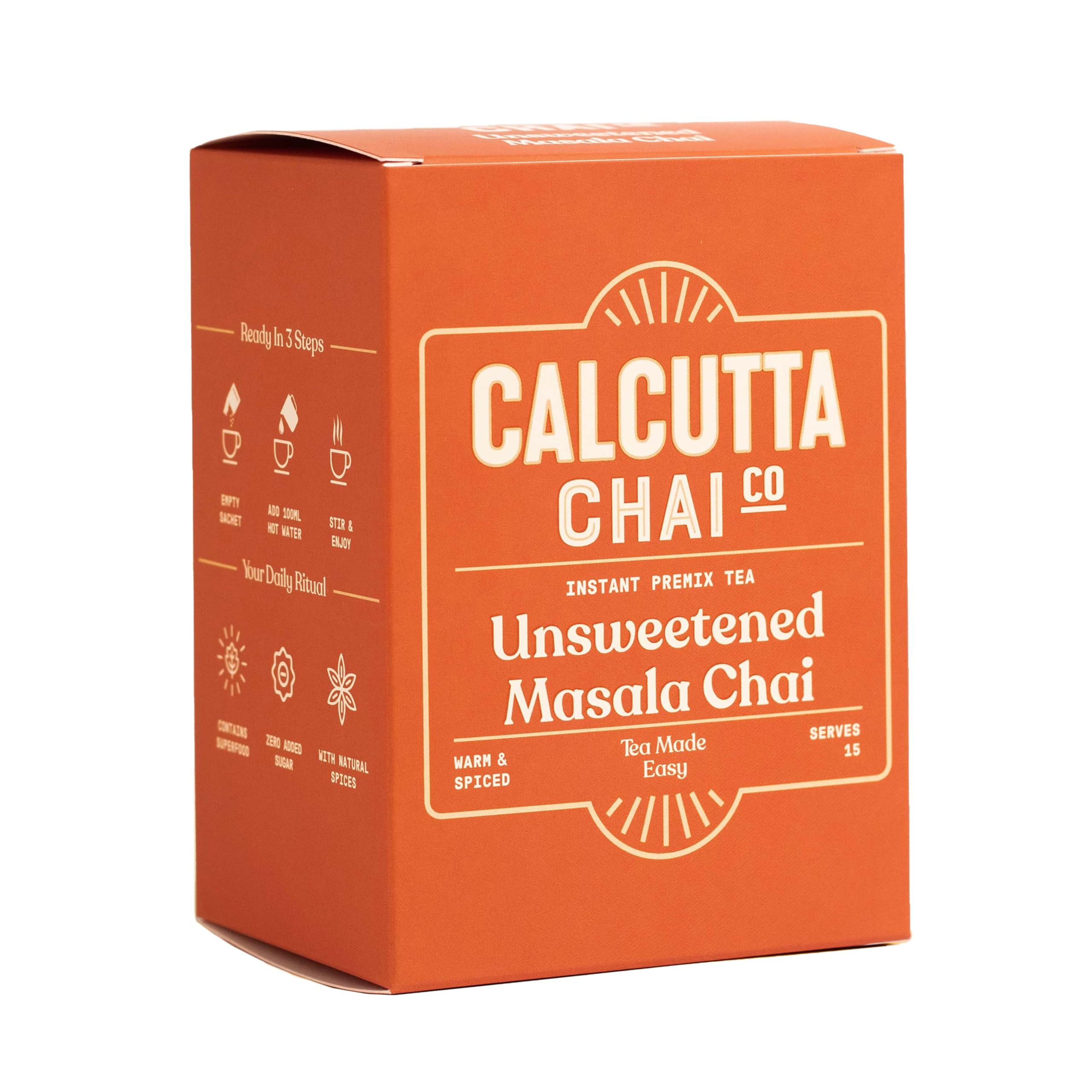 Calcutta Chai Co Unsweetened Masala Chai | Instant Tea Premix | 15 ...