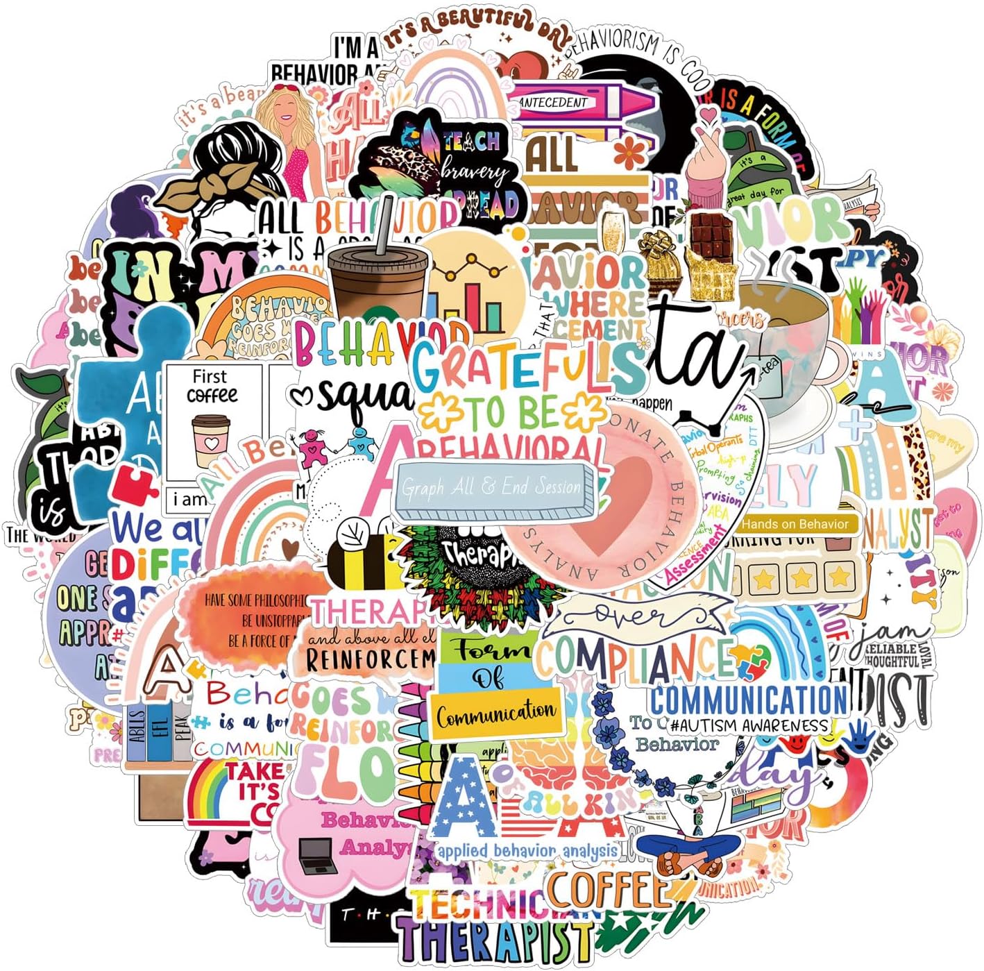 Amazon.com: 120Pcs ABA Stickers Pack, Cute Cartoon Vinyl Waterproof ...