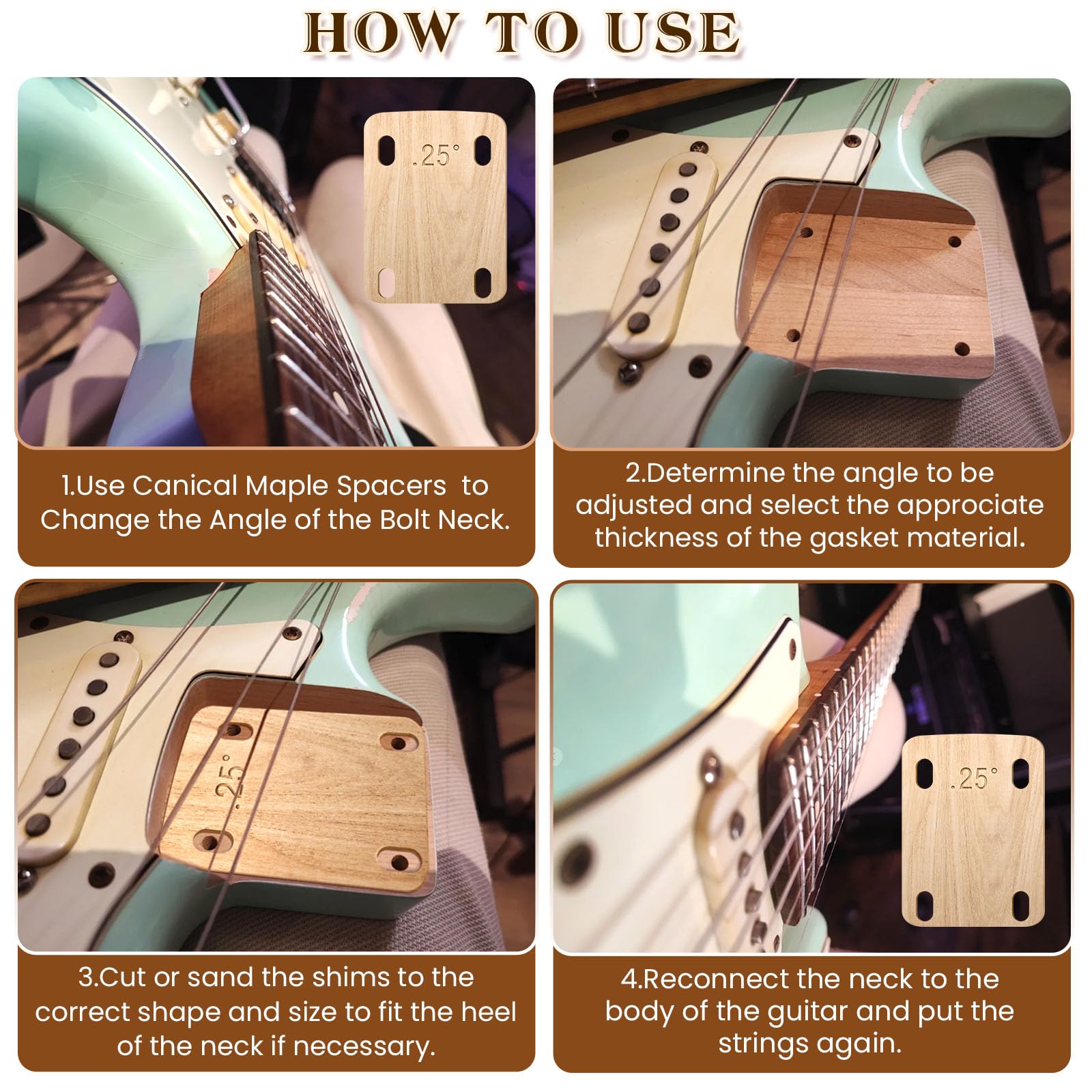 Snapklik.com : YASUOA Premium Maple Wood Guitar Neck Shim For Effective ...