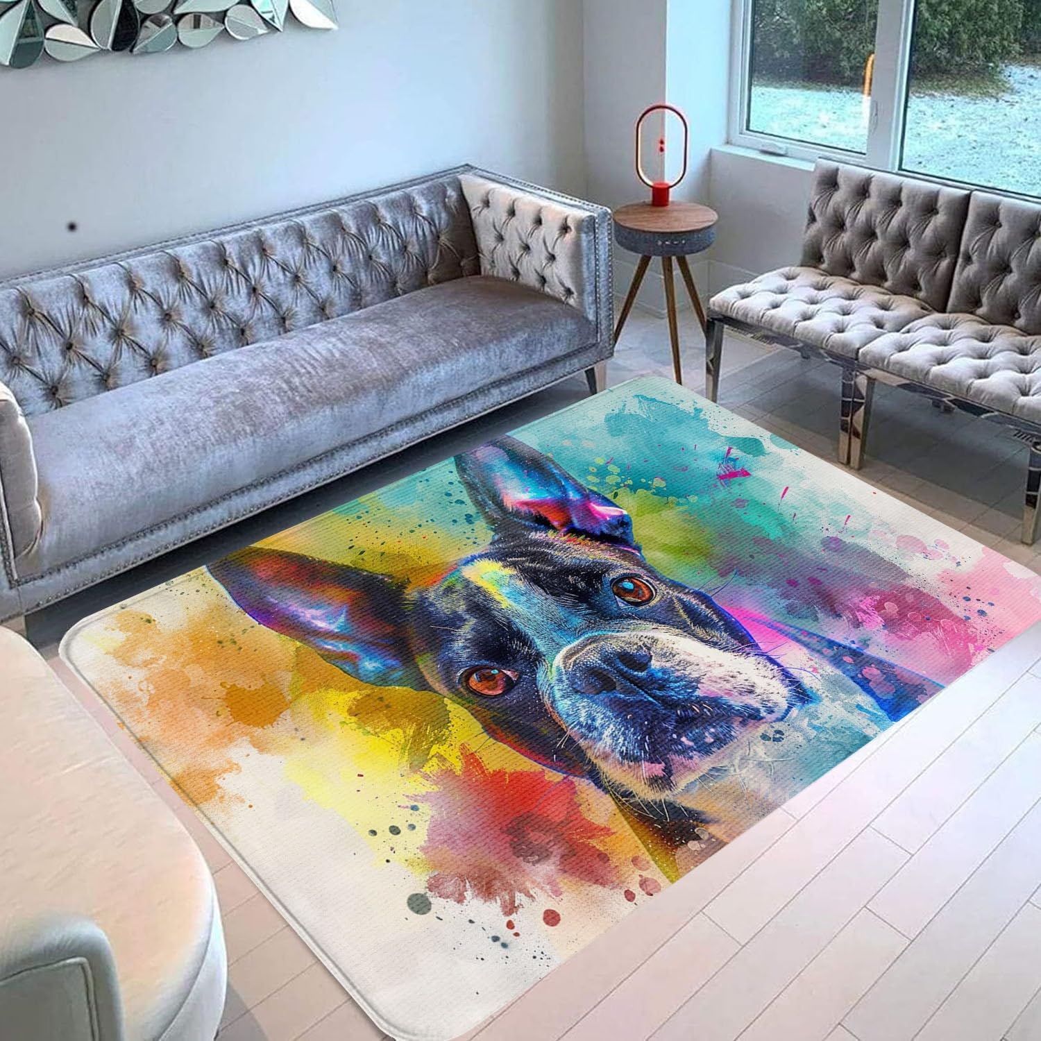 Amazon.com: L932-Watercolor Dogs Painting Area Rug- Boston Terrier Dog ...