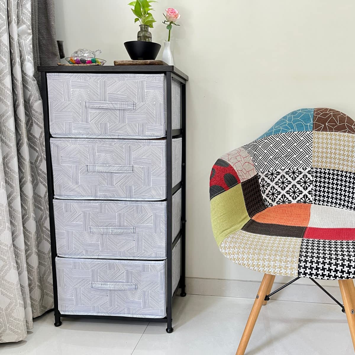 Kawachi 4 Drawer Chest Fabric Storage Organizer for Small Cloth ...