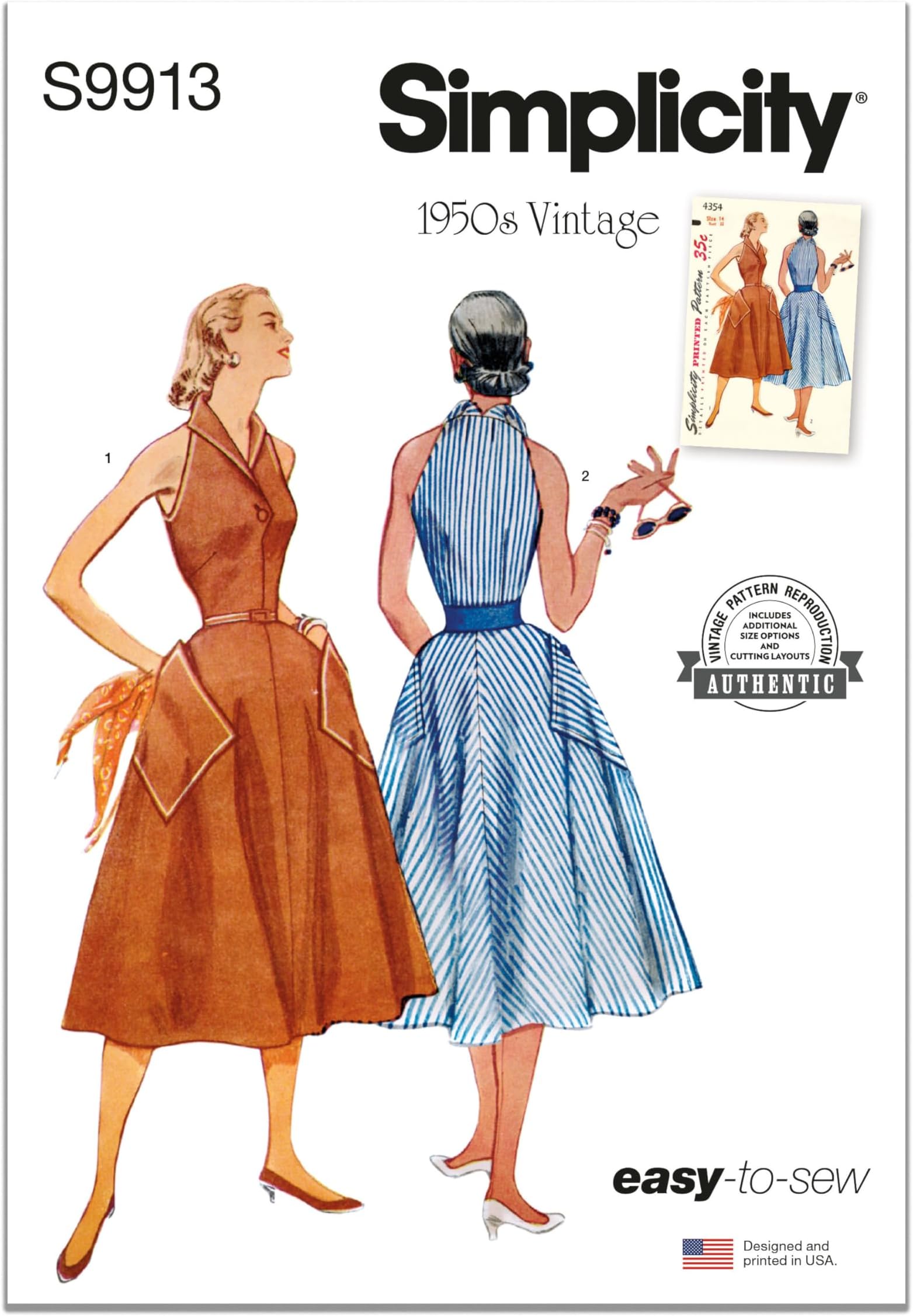 Amazon.com: Simplicity SS9913U5 Misses' Vintage 1950's One-Piece Dress ...