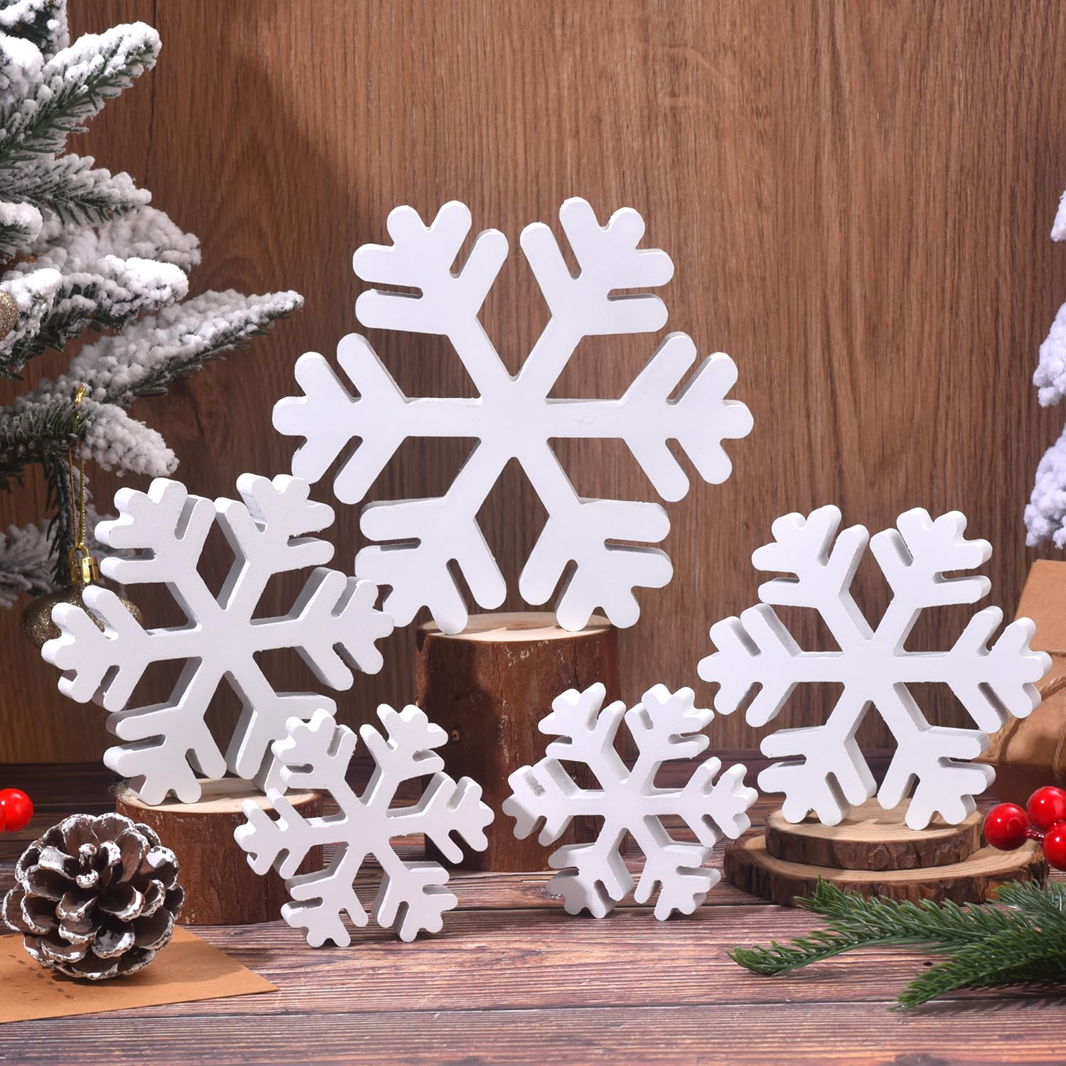 Amazon.com: 5 Pcs Winter Wooden Snowflake Decor Christmas Snowflake ...