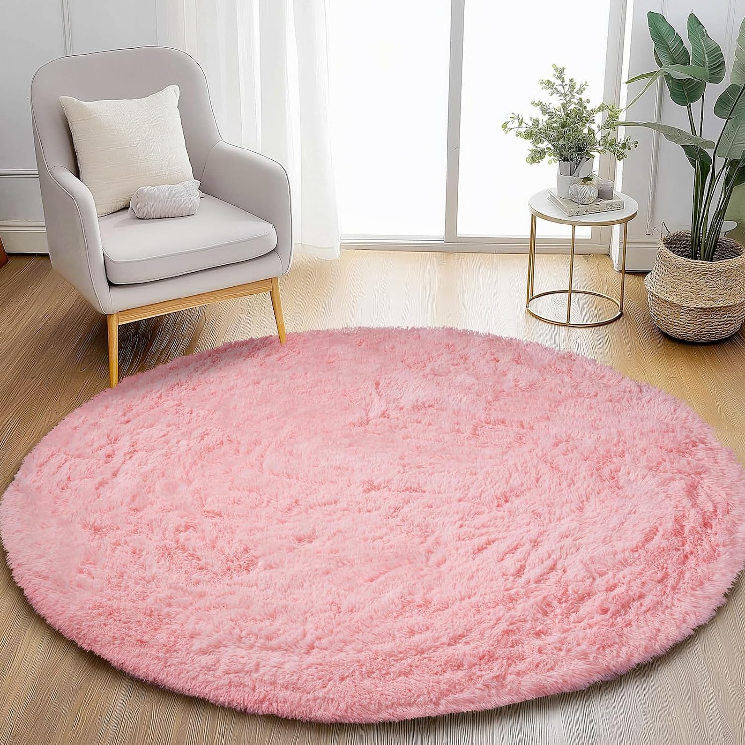 Amazon.com: Puremy Pink Round Rug for Bedroom, 4x4 Fluffy Circle Area ...
