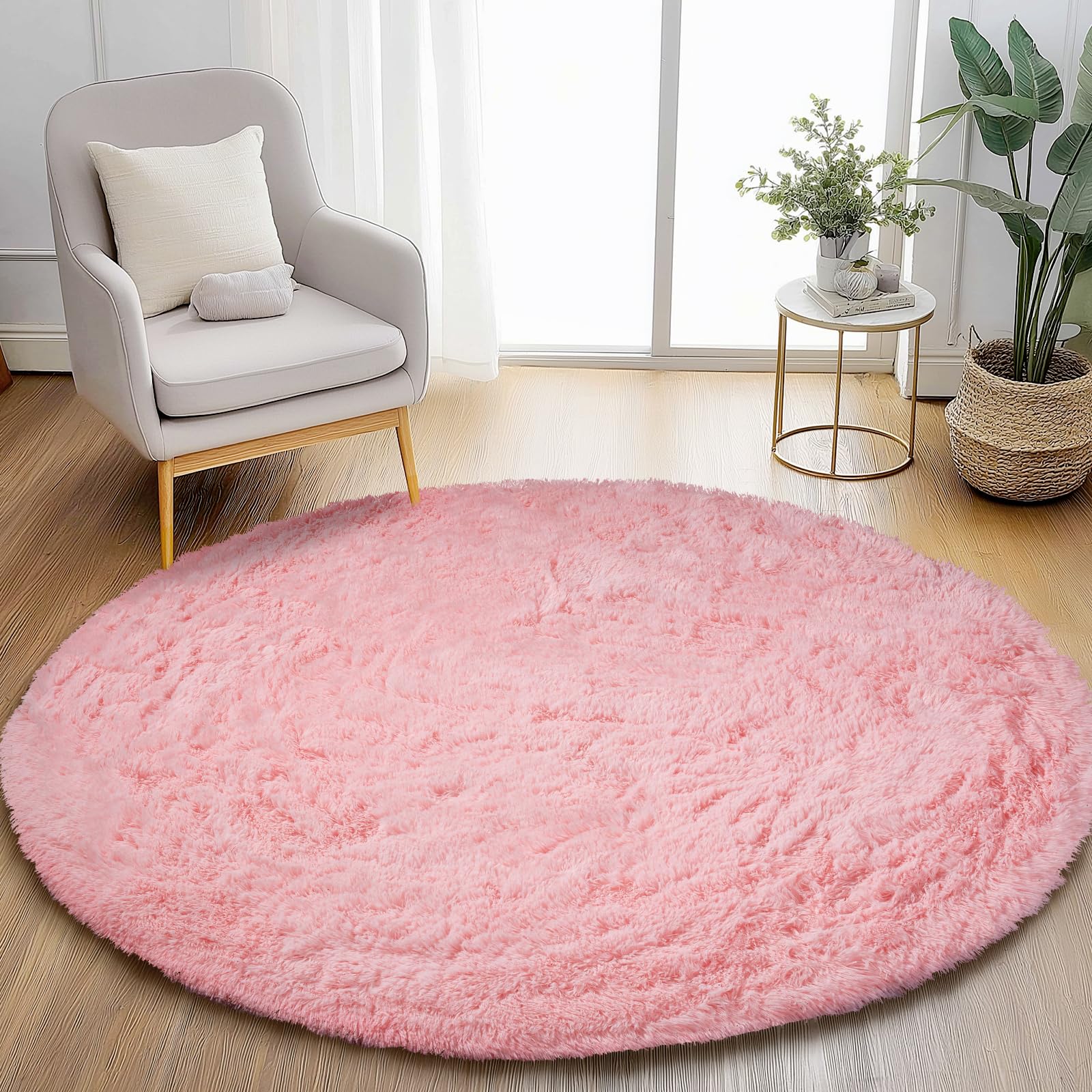 Amazon.com: Puremy Pink Round Rug for Bedroom, 4x4 Fluffy Circle Area ...