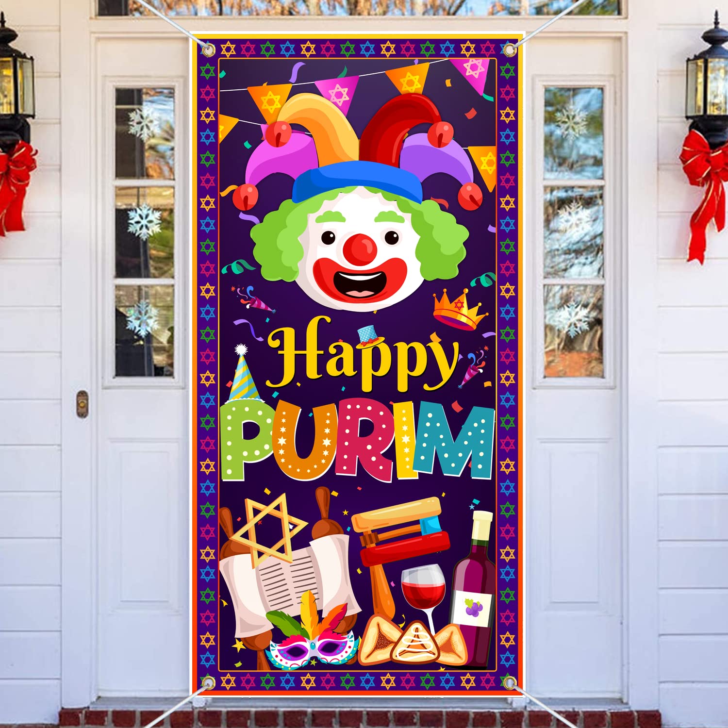 Amazon.com: tineit Purple Purim Banner, 6 x 2.9 Ft Door Cover ...