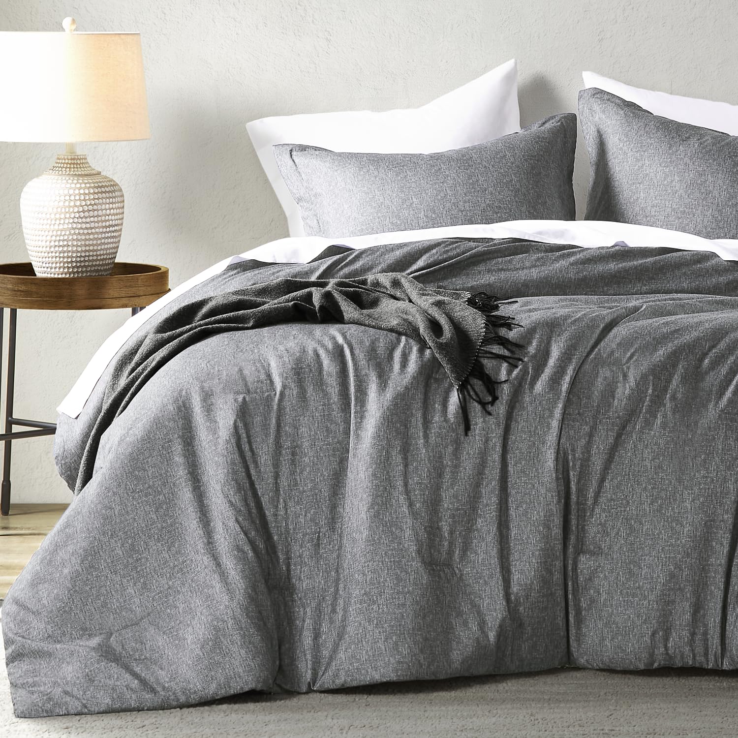 Modern Lightweight Grey Comforter Set King Size Bed, All-Season Luxury ...