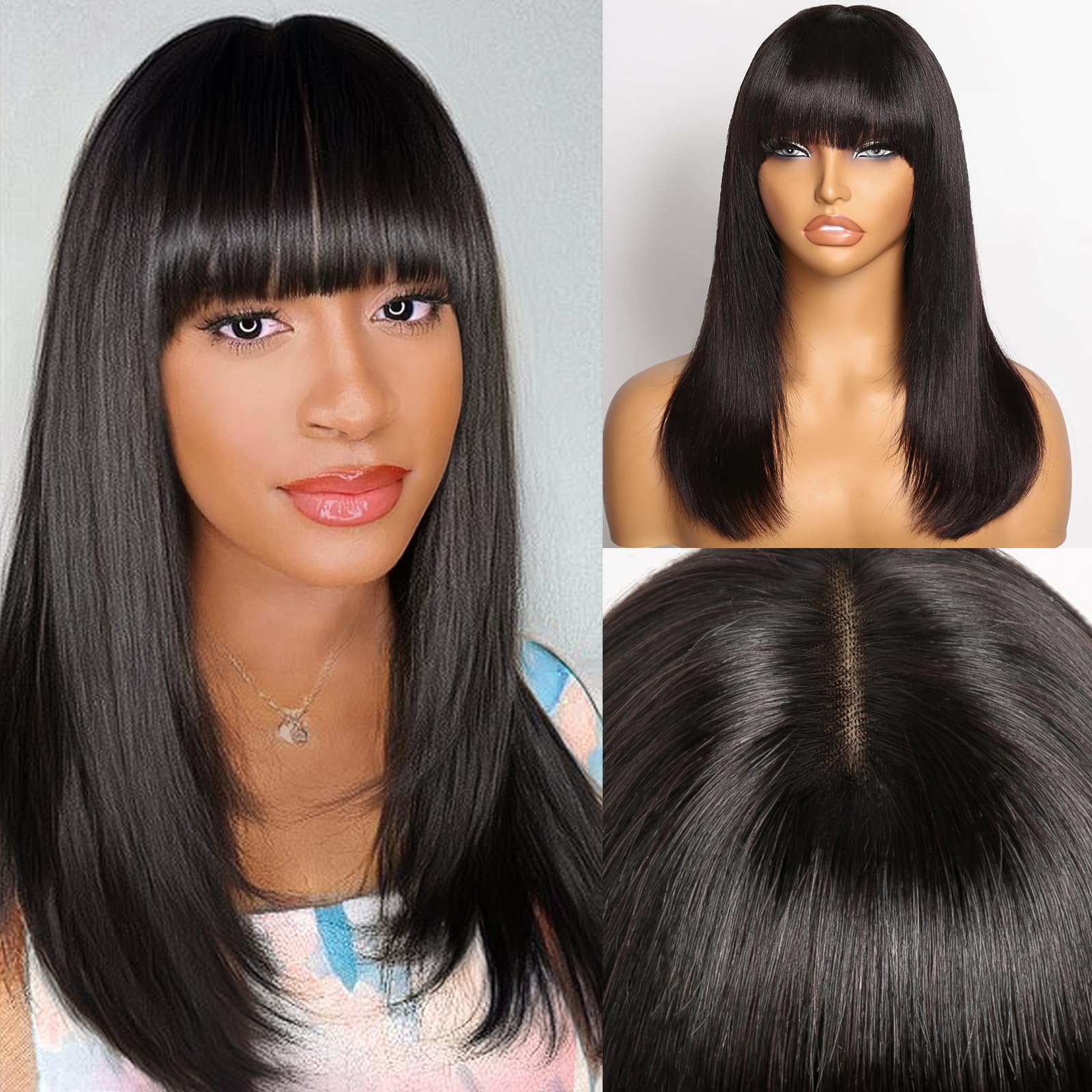 Starmo Bob Wig with Bangs Human Hair Wigs Glueless Wigs Straight ...