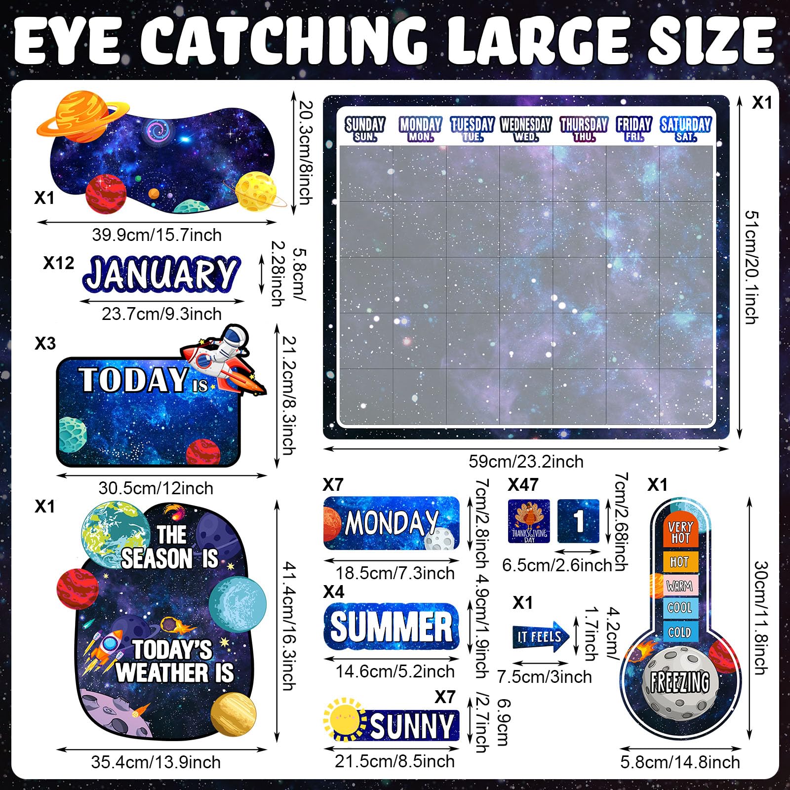 Snapklik.com : Cholemy 85 Pcs Galaxy Calendar Bulletin Board Set Outer ...