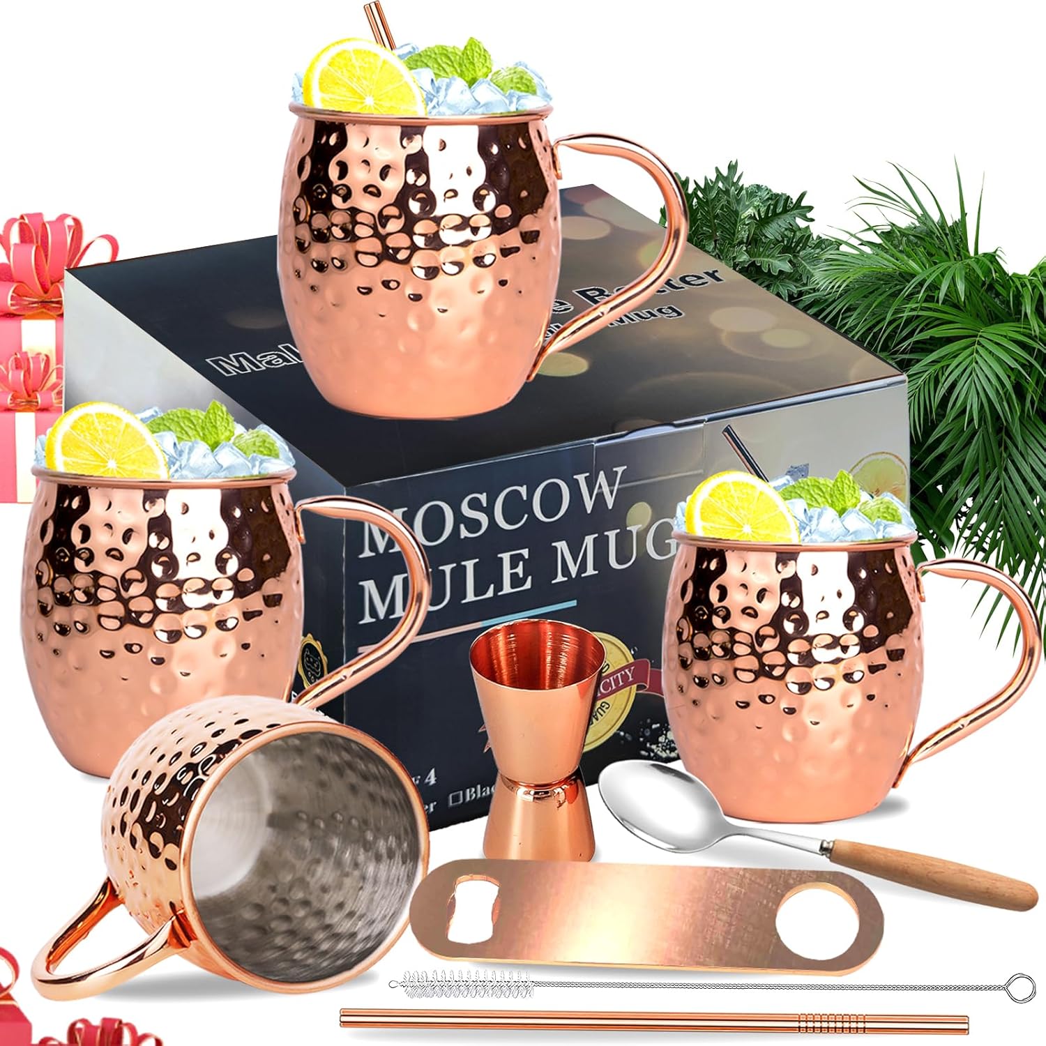 Moscow Mule Copper Mugs Moscow Mule Cups Kit 19oz Set of 4 with Handle ...