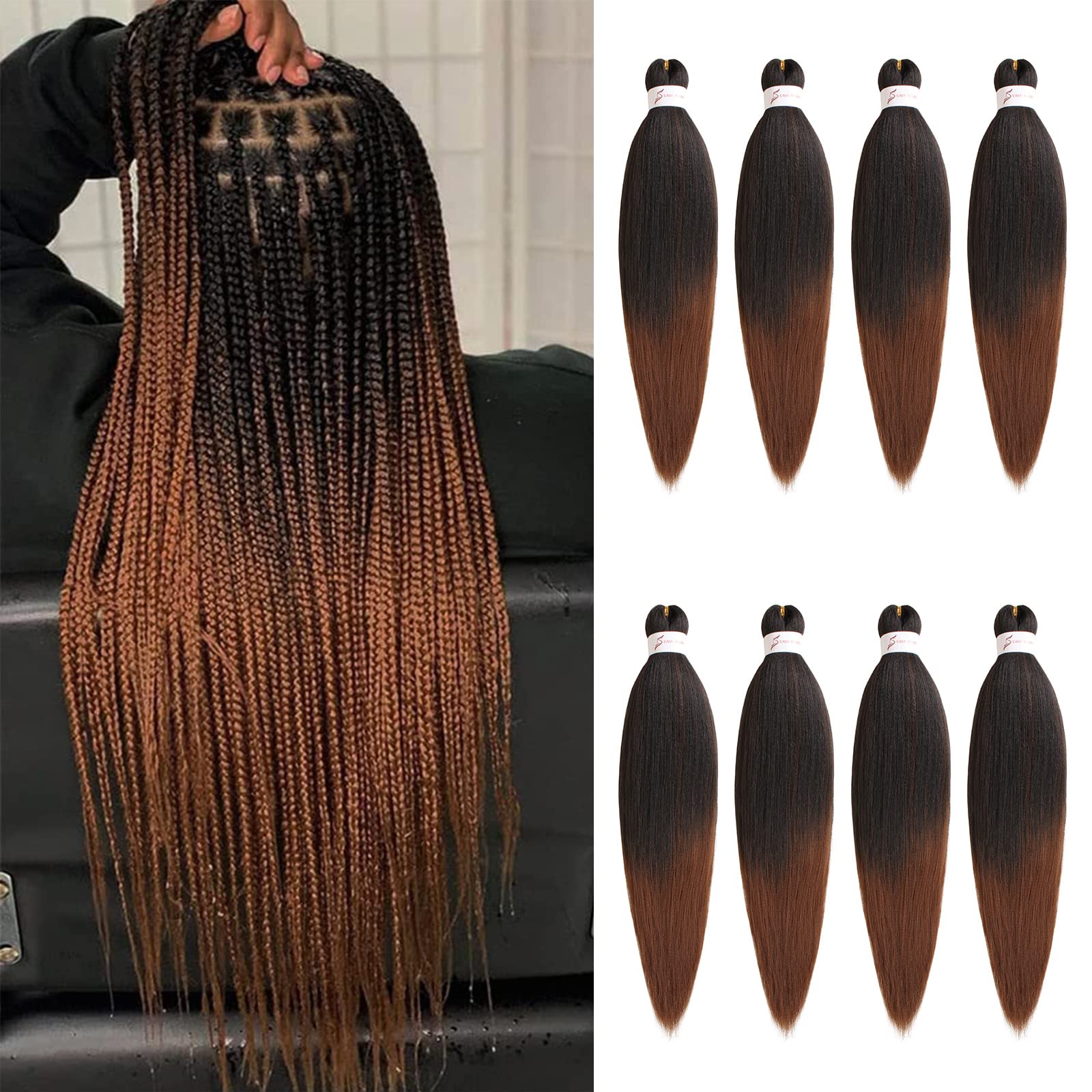 Buy Xtrend 8 Packs 16 Inch Ombre Brown EZ Braiding Hair Extensions Pre ...
