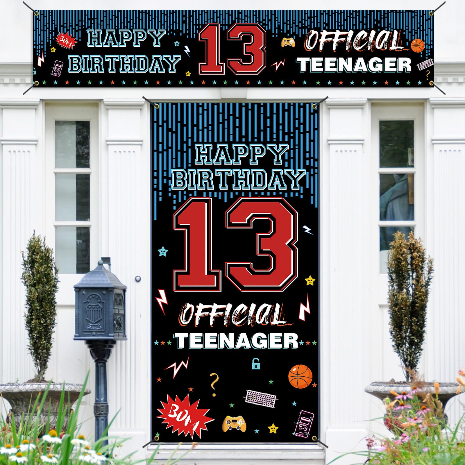Red Back Drop Aazon.co : Happy 13th Birthday Decoration For Boys Girl ...