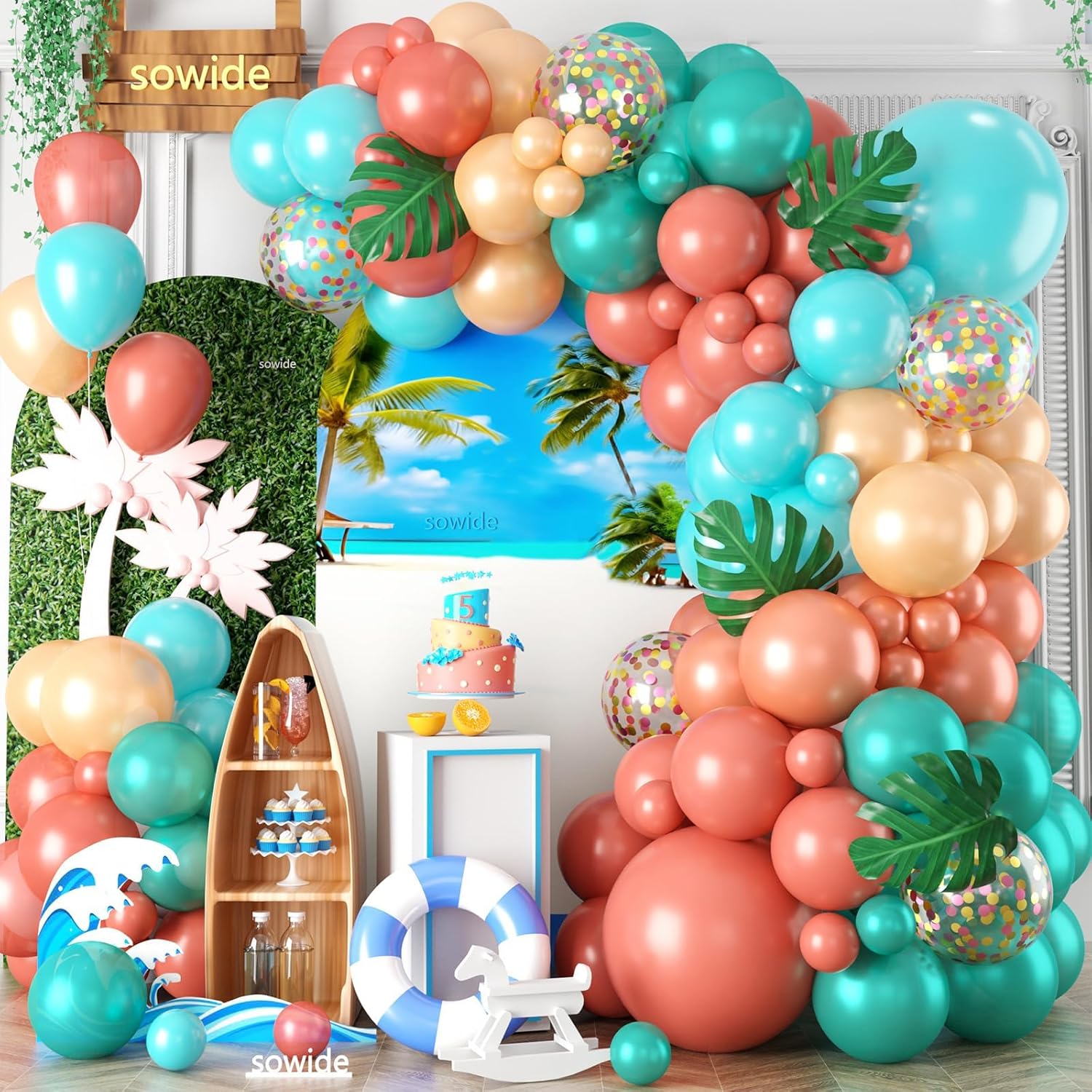 Amazon.com: Aqua Blue Coral Pearl Balloon Garland Arch Kit,Coral Pearl ...