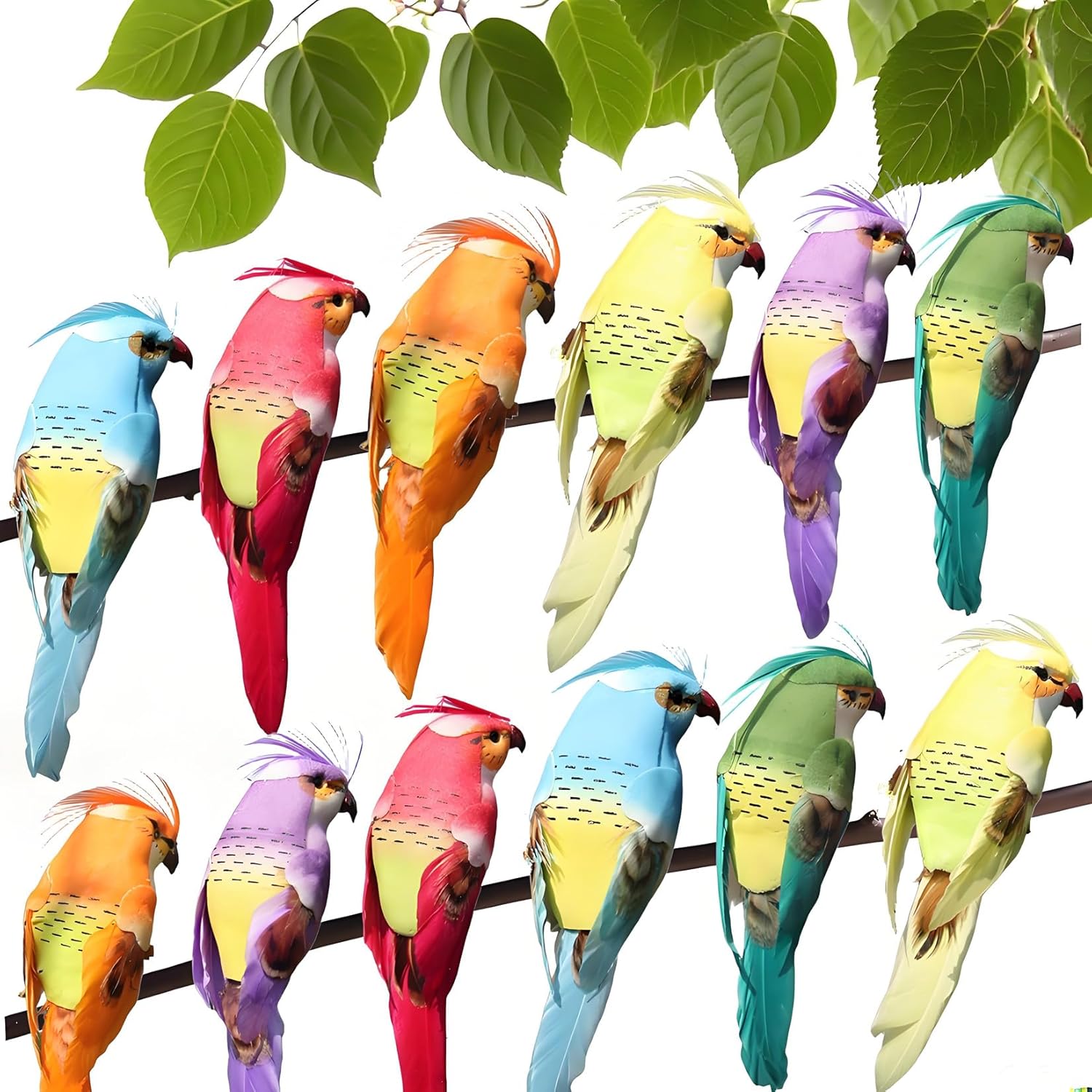 Amazon.com: Caiumai 12pcs Artificial Bird, Colorful Sparrows, Parrot ...