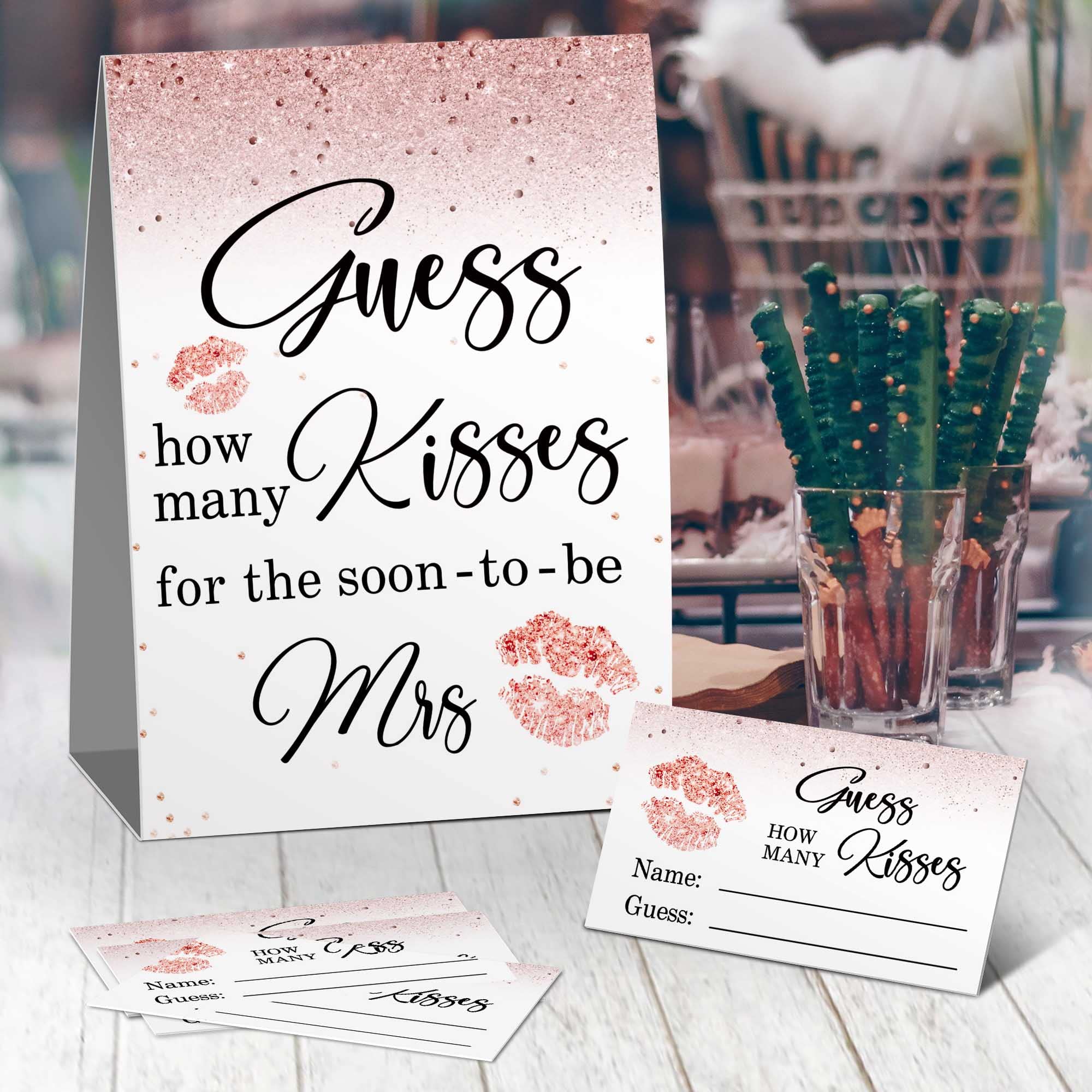 Pink Roses Bridal Shower Guessing Game- Guess How Many Kisses For The