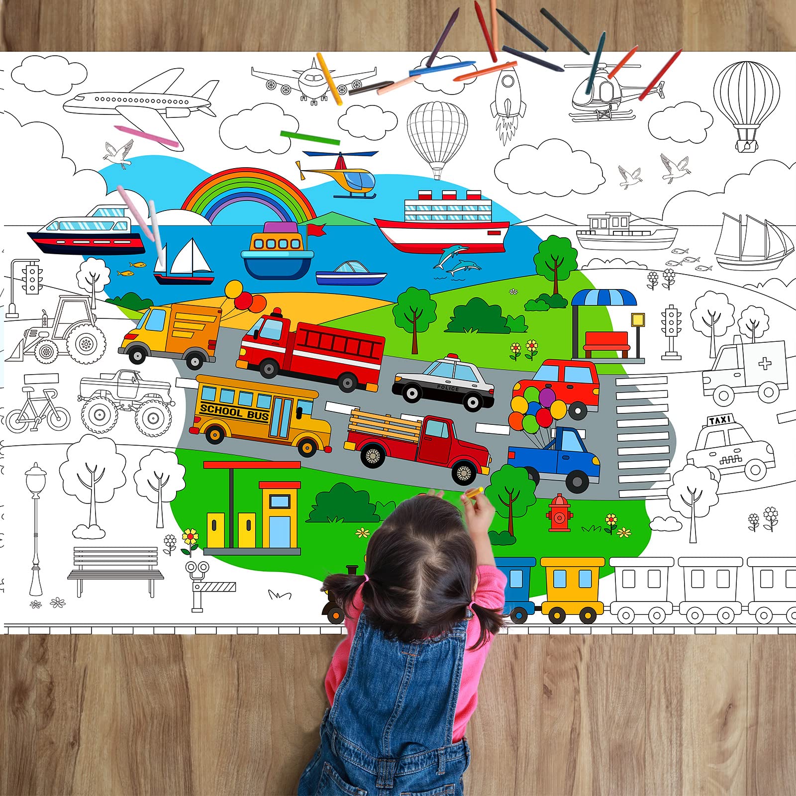Amazon.com: ZOIIWA Transportation Coloring Poster for Kids Giant ...