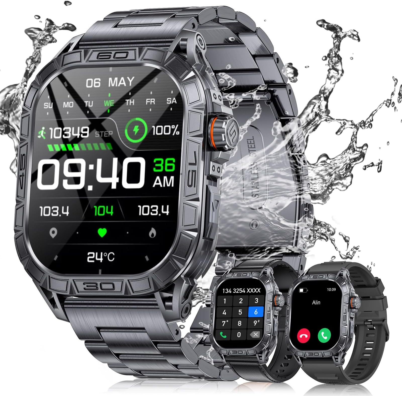 LIGE Military Smart Watch for Men(3 Straps),1.96" HD Big AMOLED Rugged ...