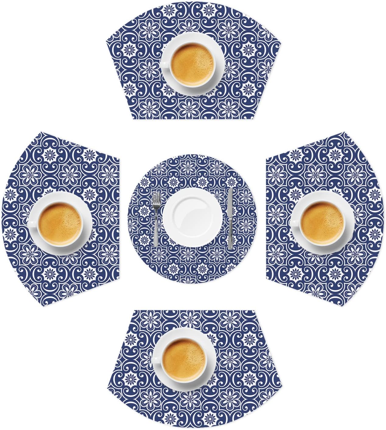 Amazon.com: Nautical Floral PVC Placemats for Round Table Set of 4 ...