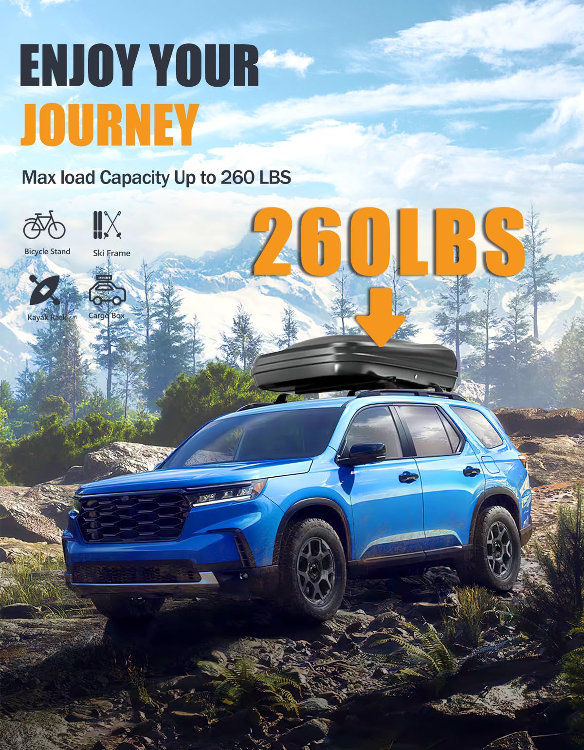 Snapklik.com : KINGGERI 260lbs Lockable Roof Rack Cross Bars Compatible