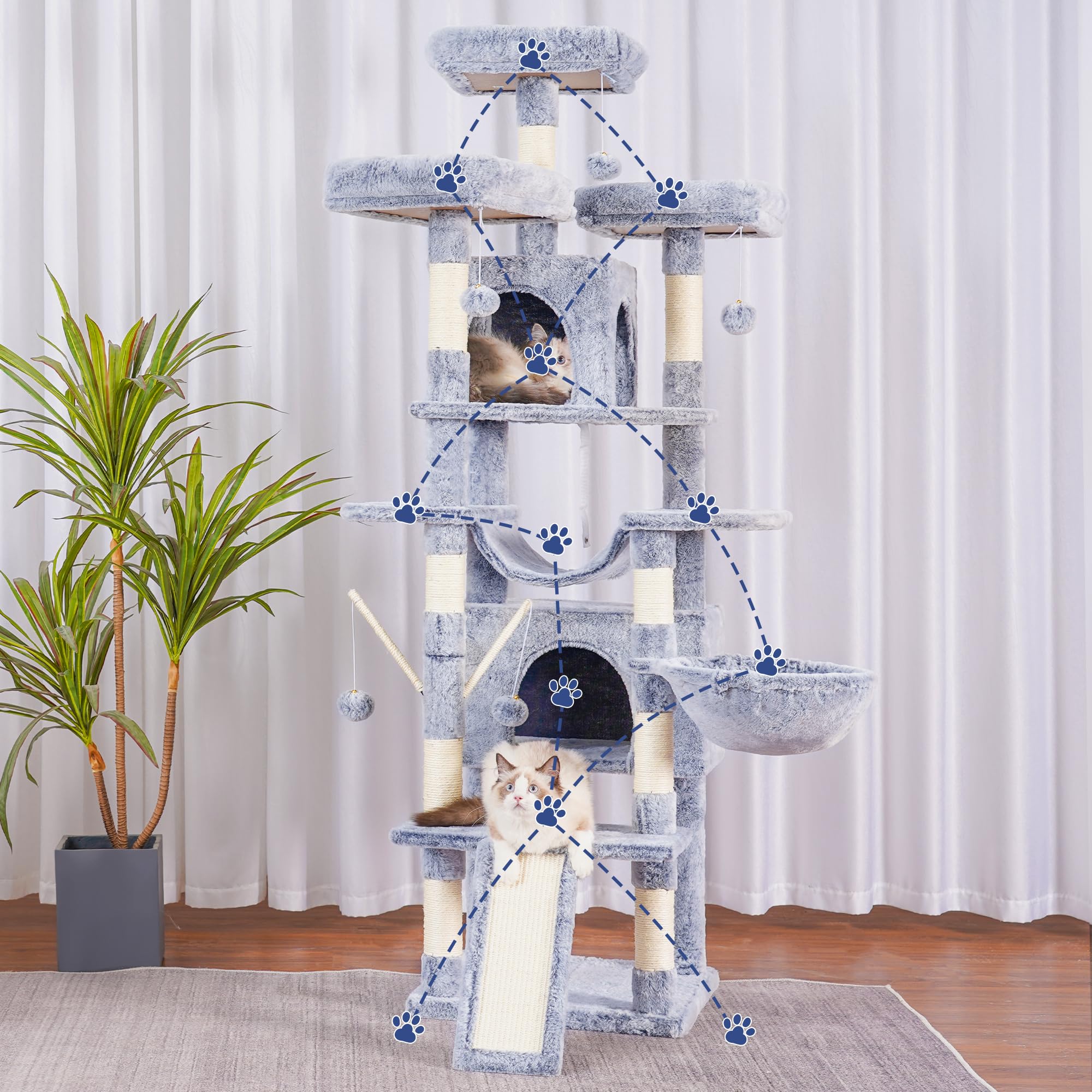 Hey-brother Cat Tree, 71 inches XL Large Cat Tower for Indoor Cats ...