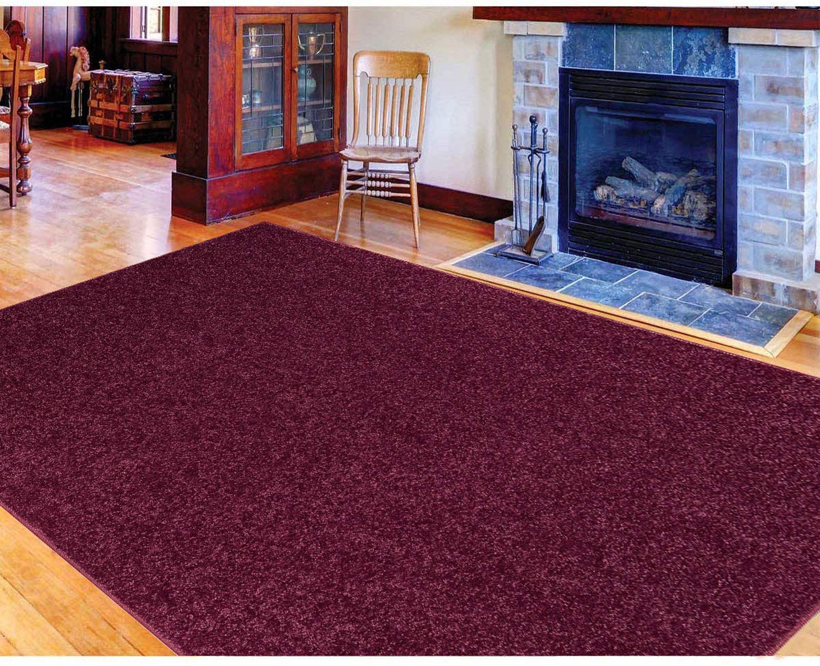 Ambiant Pet Friendly Solid Color Area Rugs Cranberry - 4' Round
