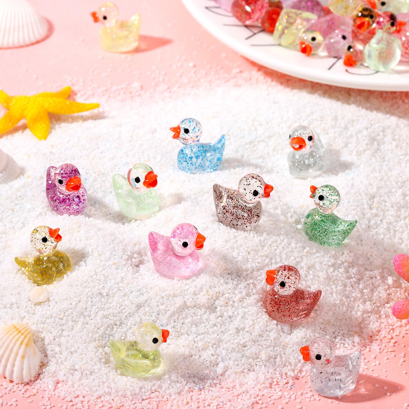 Pinkunn 300 Pcs Mini Resin Ducks Glitter Miniature Figures Tiny Ducks ...