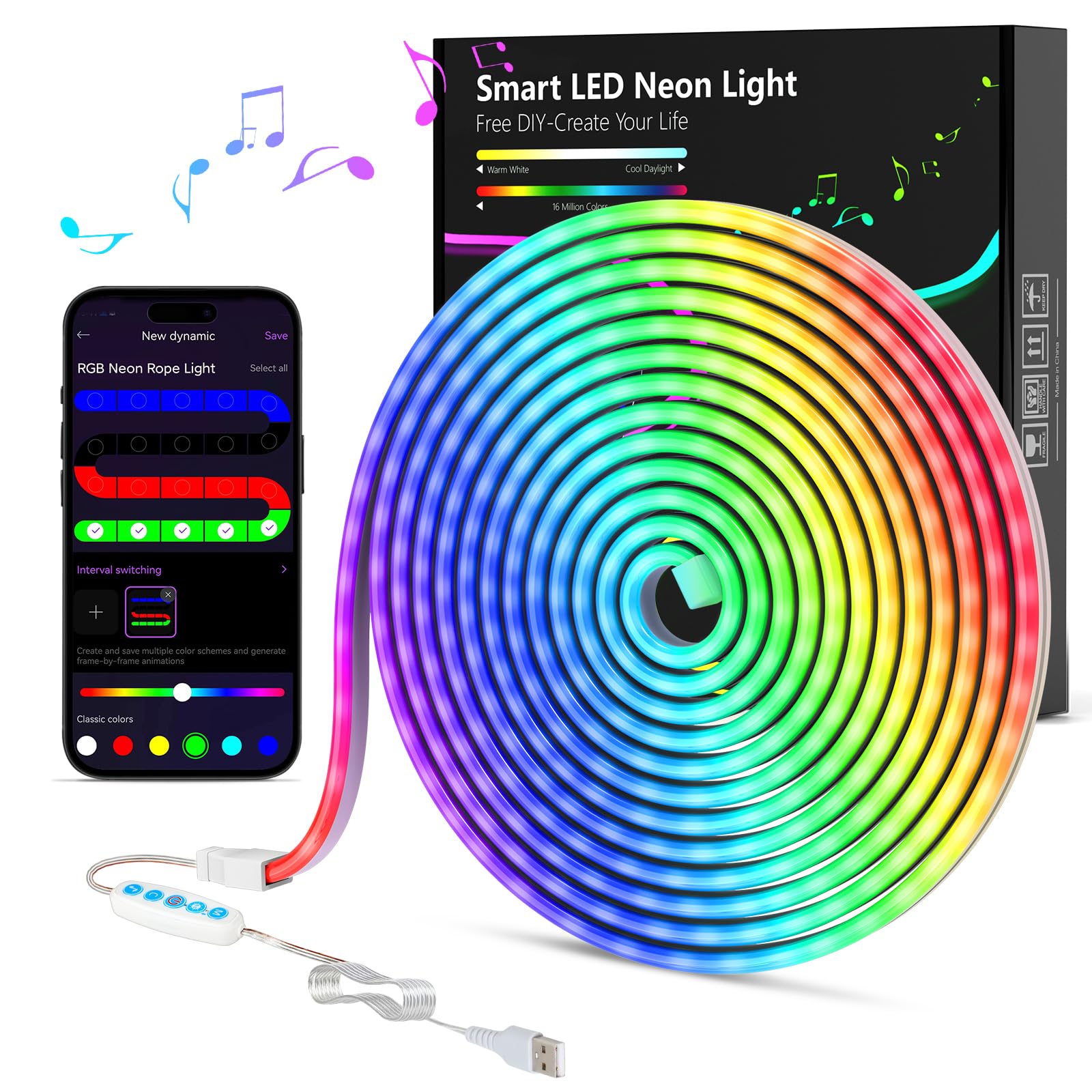 Led Neon Rope Lights Strip: 10ft/3m Smart Flexible Diffused Flow ...